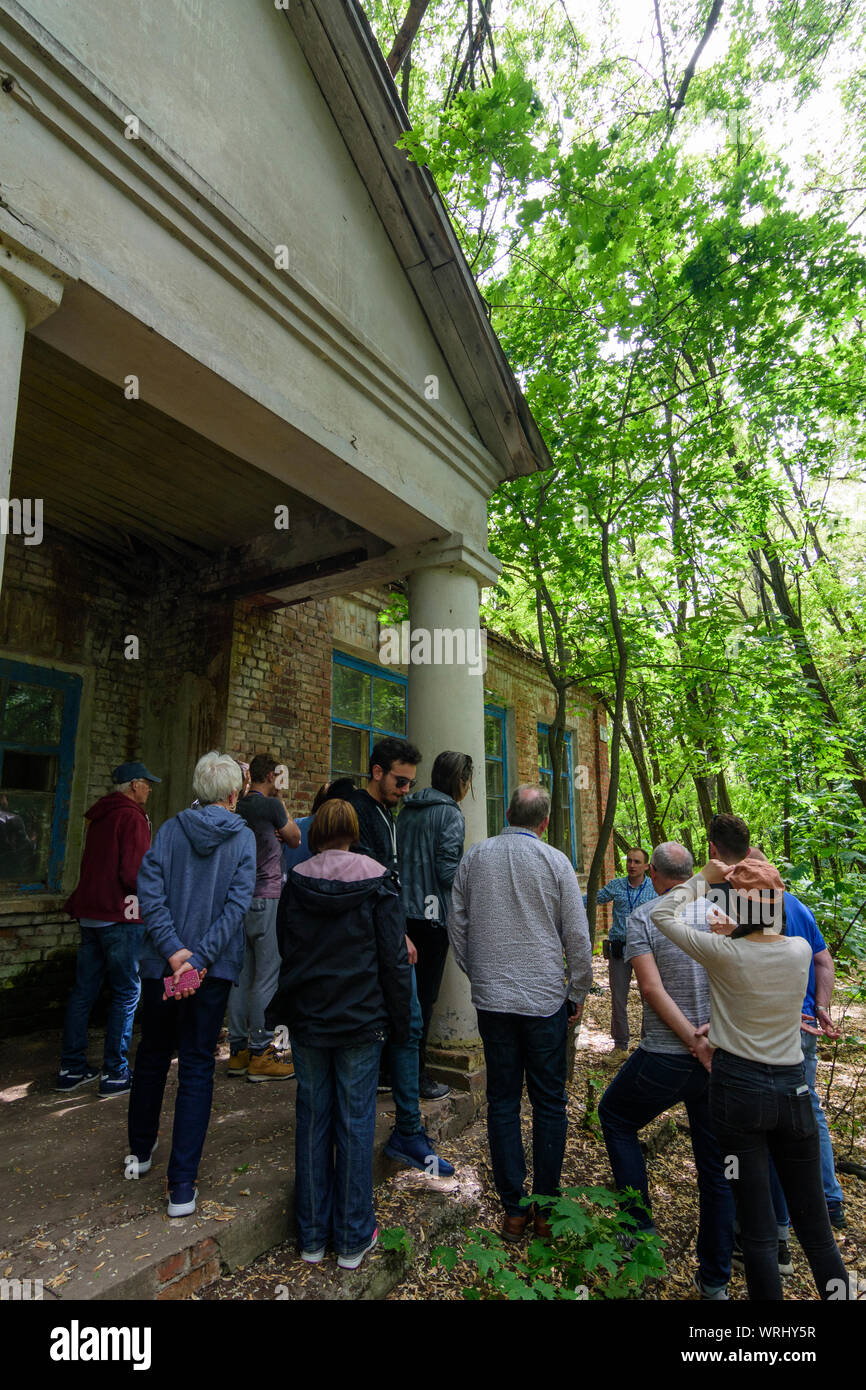 Chernobyl (Chornobyl): abandoned kindergarten of Kopachi, entrance ...
