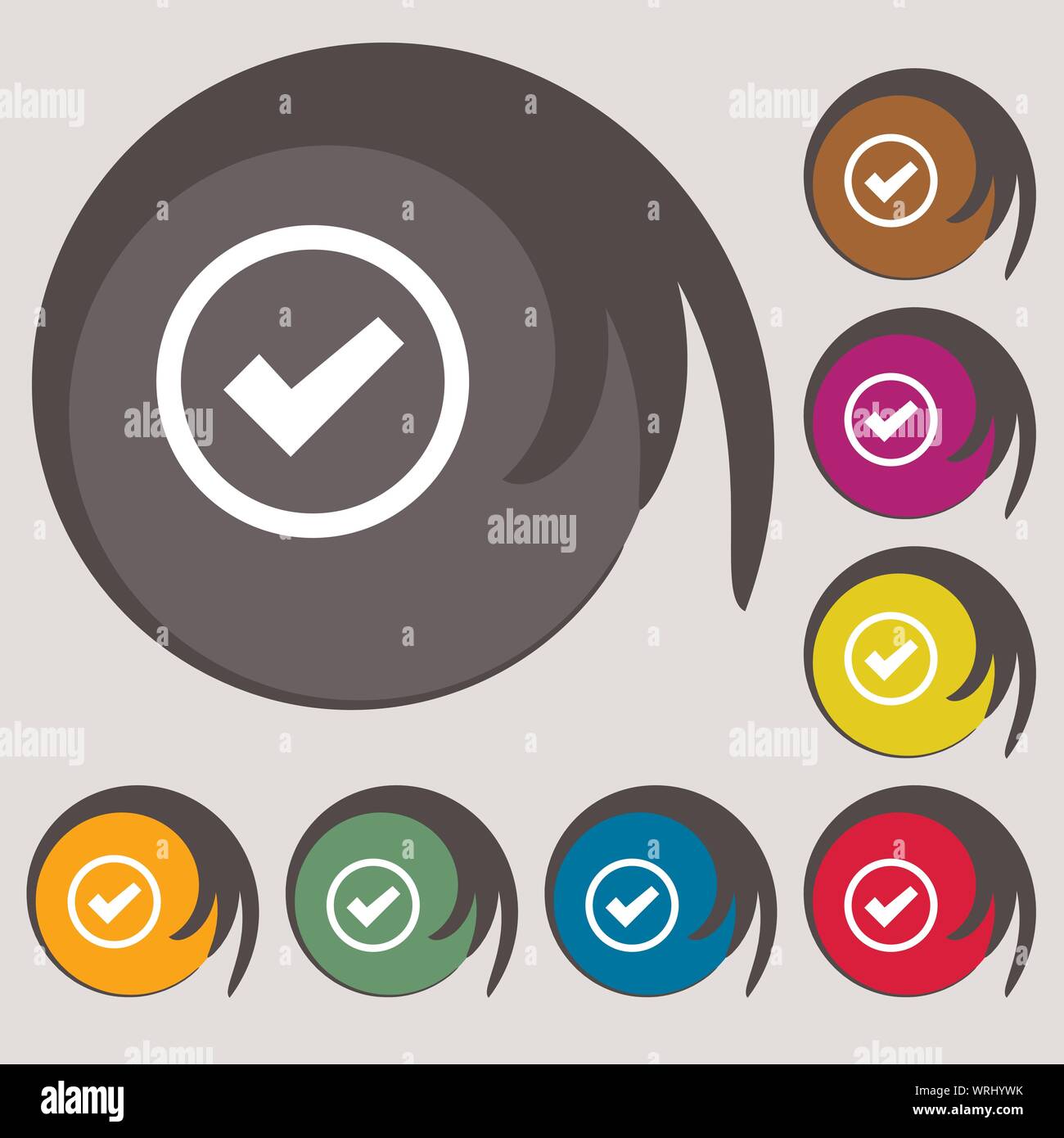Check mark sign icon . Confirm approved symbol. Symbols on eight ...