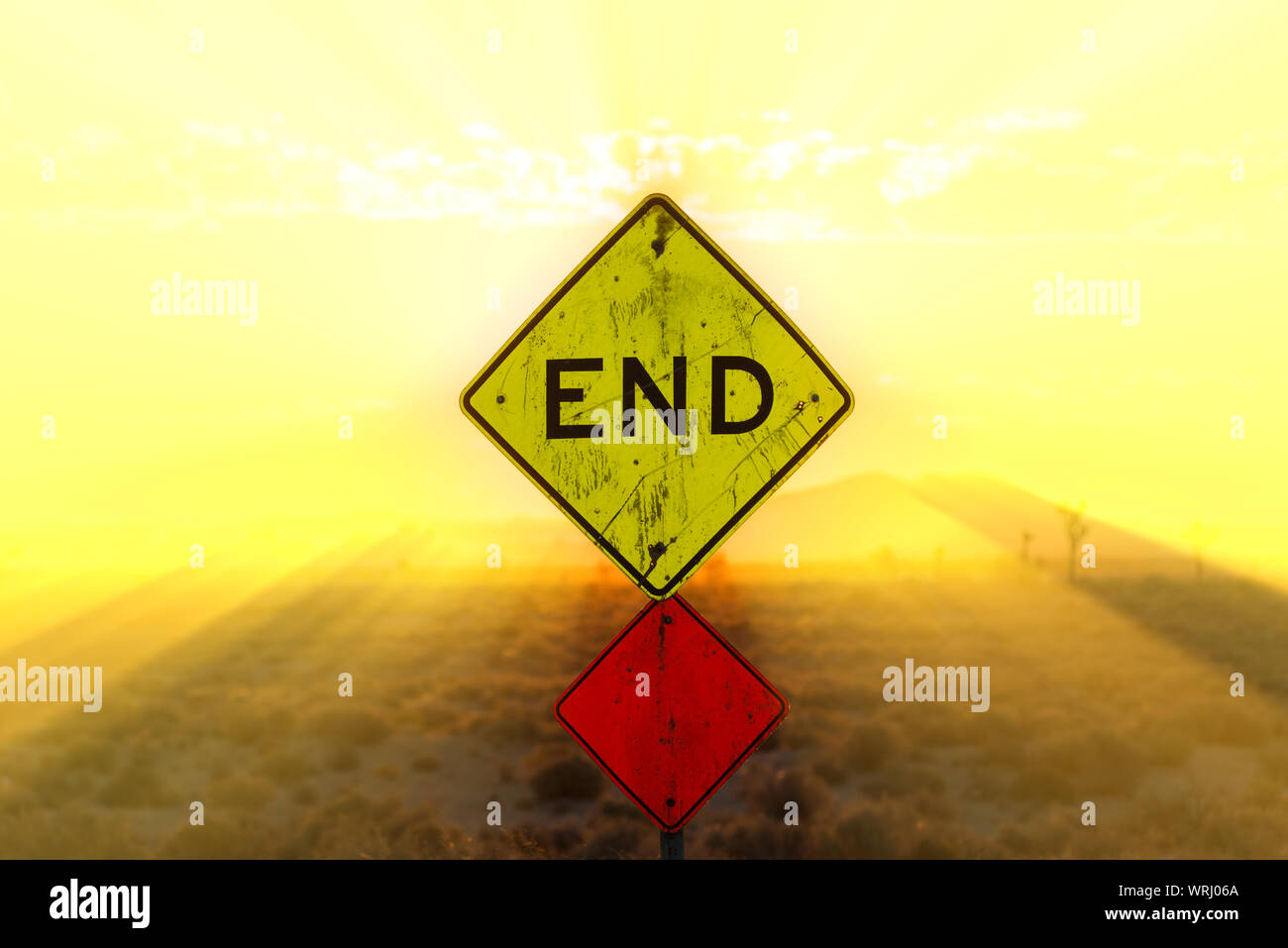 End road sign in the desert at sunset, Boron, California, USA Stock ...