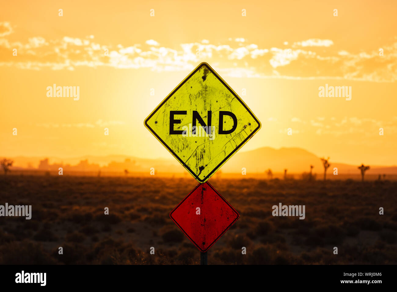 End road sign in the desert at sunset, Boron, California, USA Stock ...
