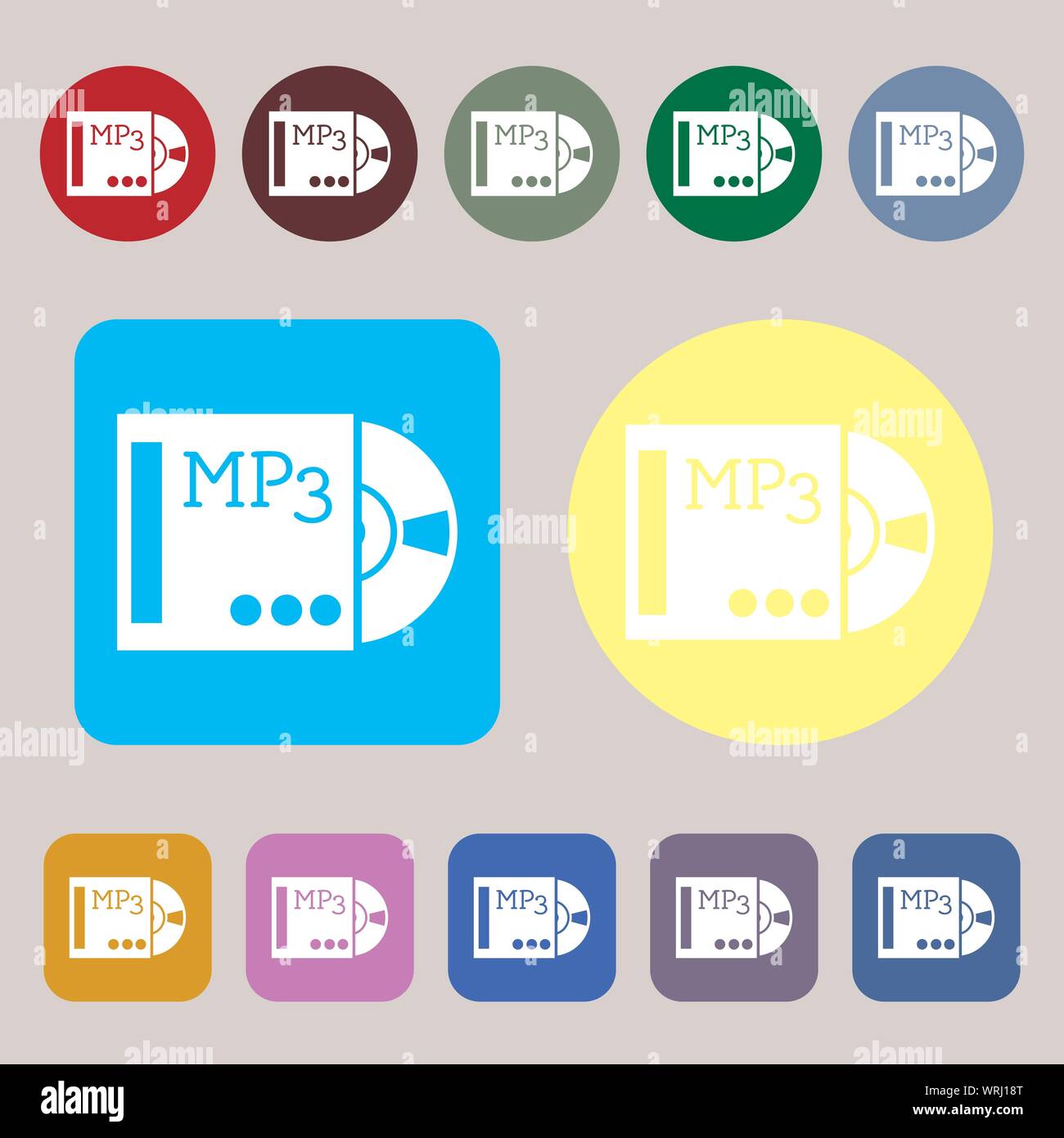 mp3 player icon sign. 12 colored buttons. Flat design. Vector Stock ...