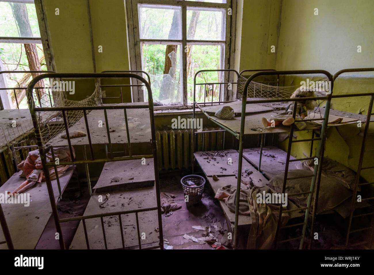 Chernobyl (Chornobyl): abandoned kindergarten of Kopachi, beds, dolls ...