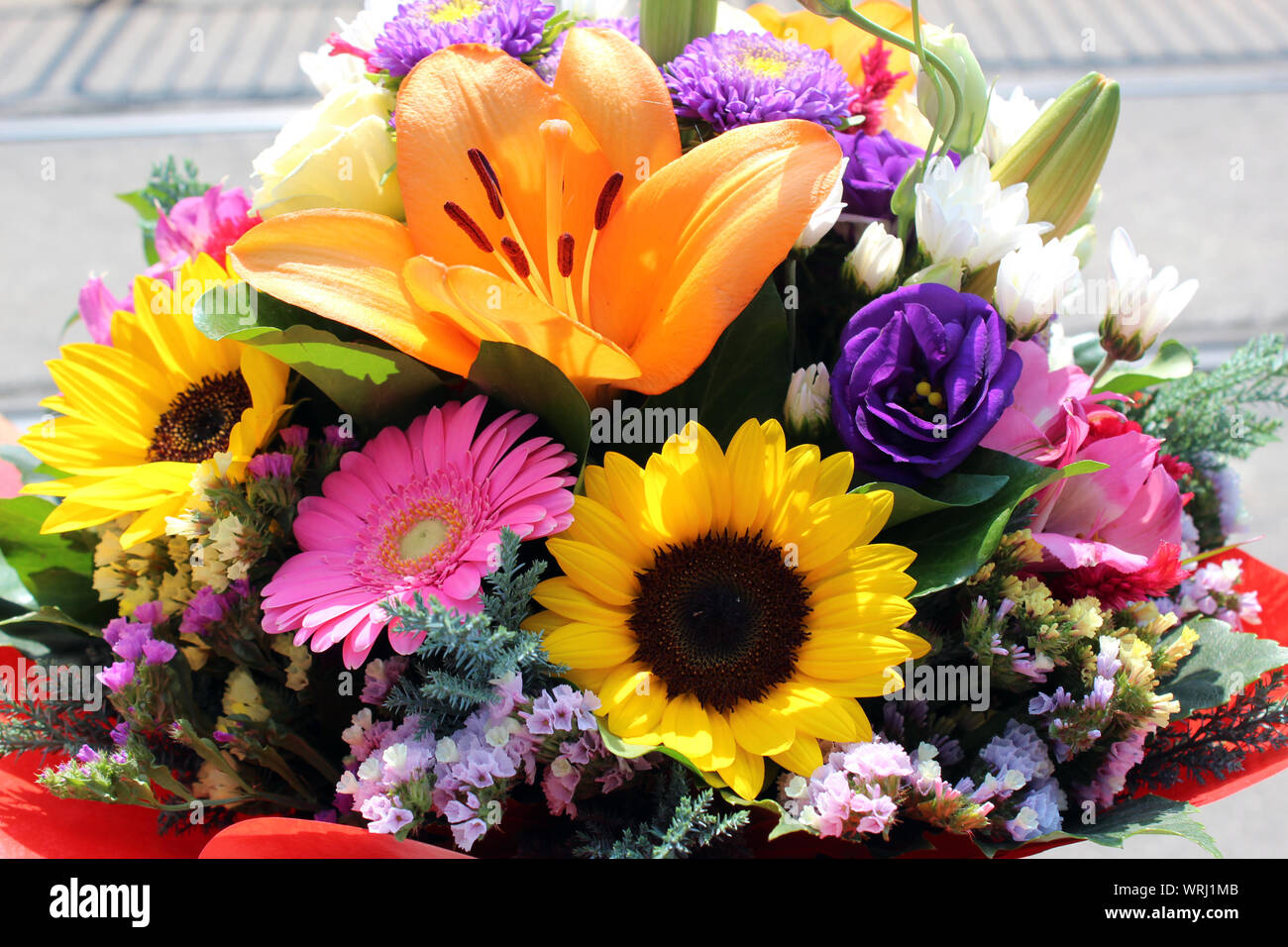 Colorful mixed bouquet with various spring flowers Stock Photo - Alamy