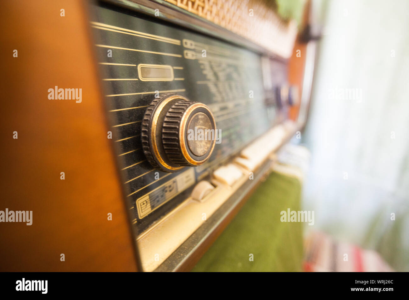 Old-fashioned radio tuner , closeup view Stock Photo - Alamy
