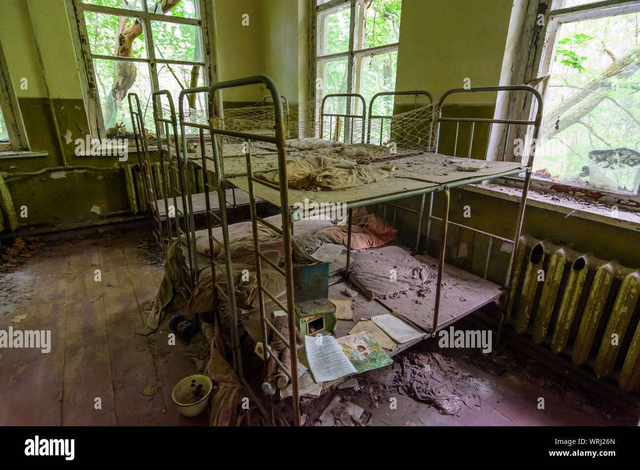 Chernobyl (Chornobyl): abandoned kindergarten of Kopachi, beds, dolls ...