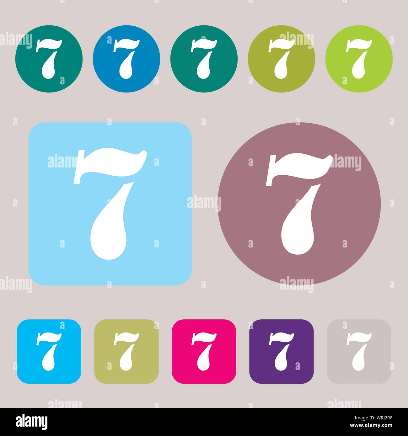 number seven icon sign. 12 colored buttons. Flat design. Vector Stock ...