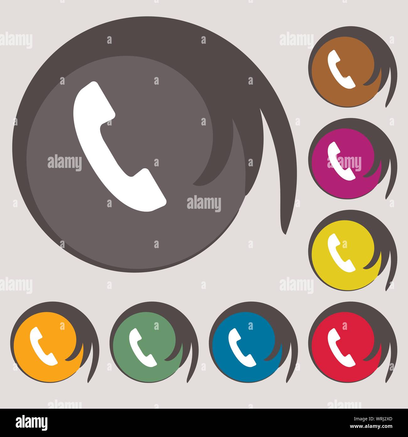 Phone sign icon. Support symbol. Call center. Symbols on eight colored ...