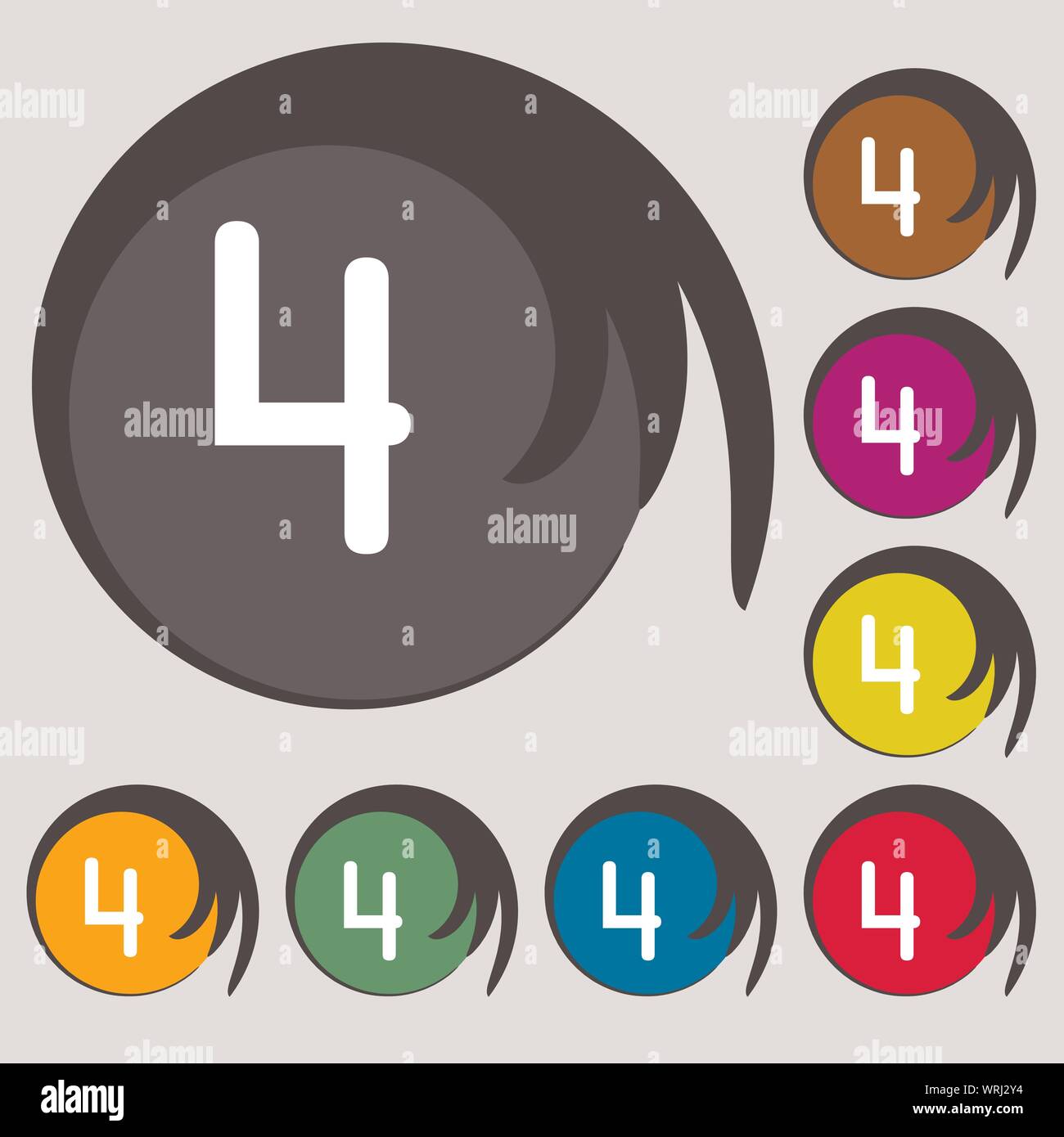 number four icon sign. Symbols on eight colored buttons. Vector Stock ...