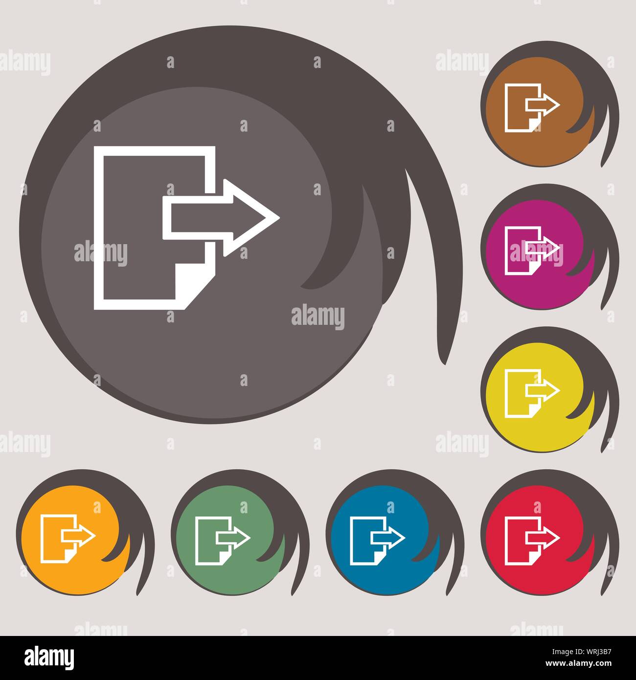 Export file icon. File document symbol. Symbols on eight colored ...
