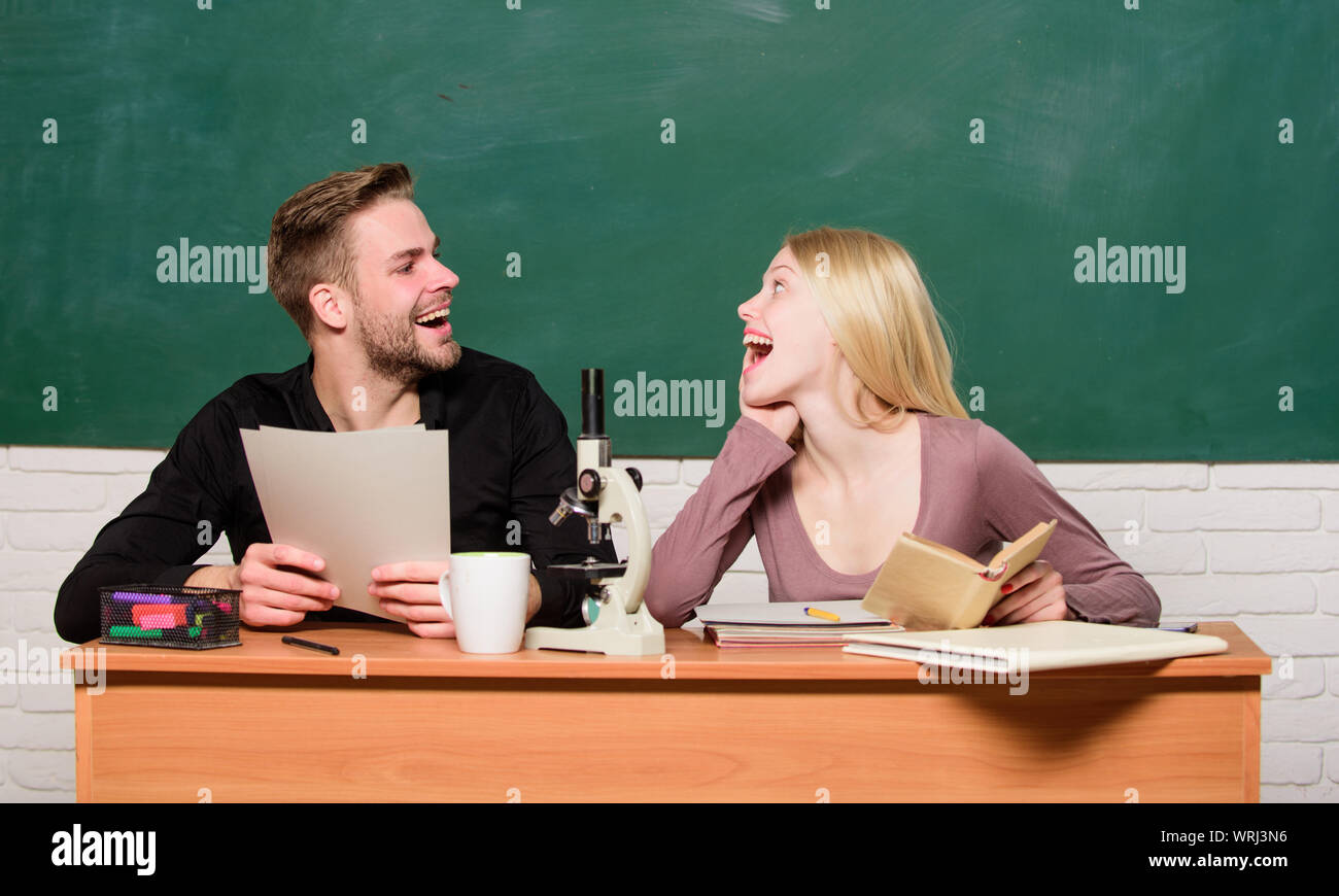 Studying together is fun. Student life. Lesson and blackboard. Teachers ...