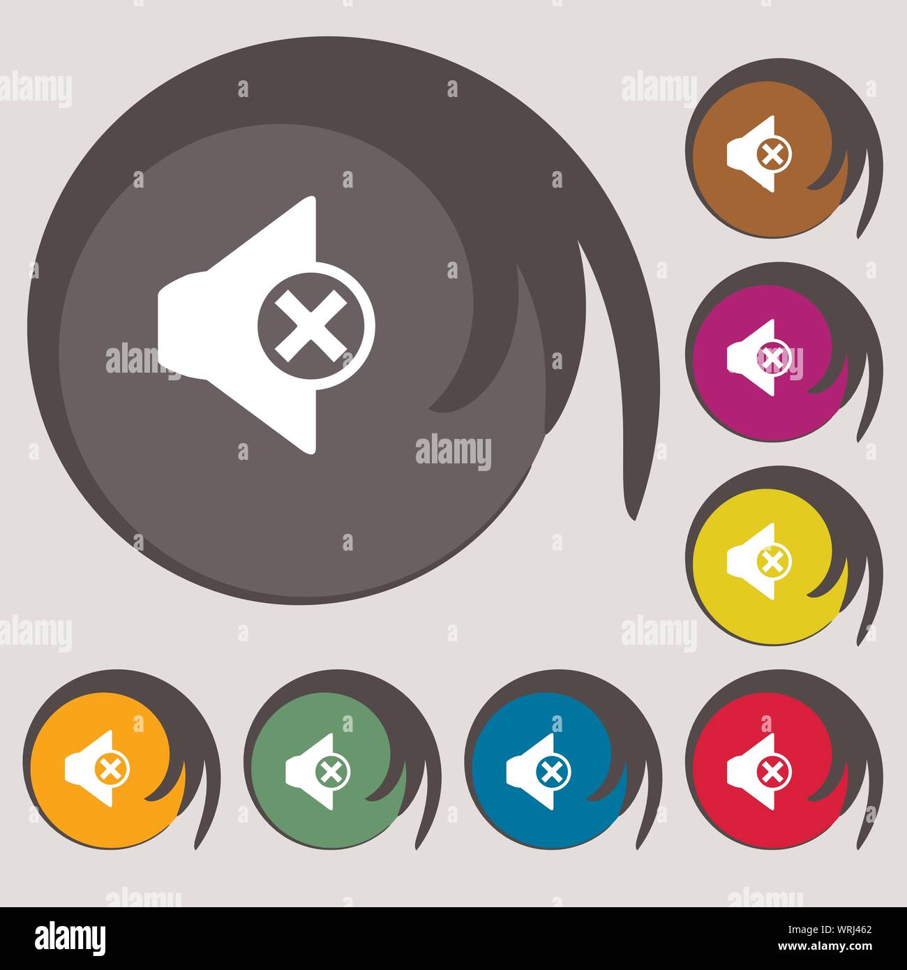 Mute speaker sign icon. Sound symbol. Symbols on eight colored buttons ...