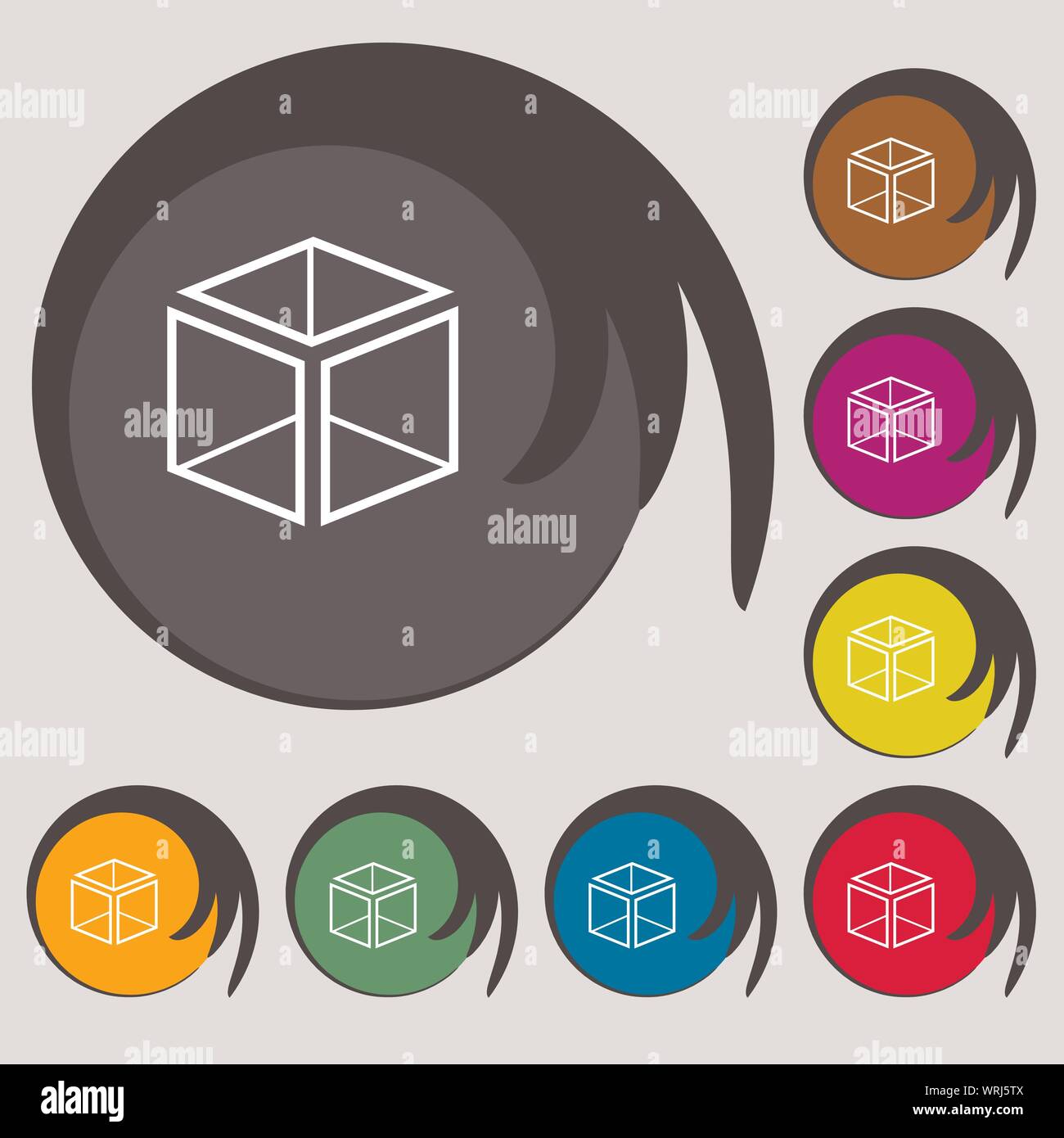 3d cube icon sign. Symbols on eight colored buttons. Vector Stock ...