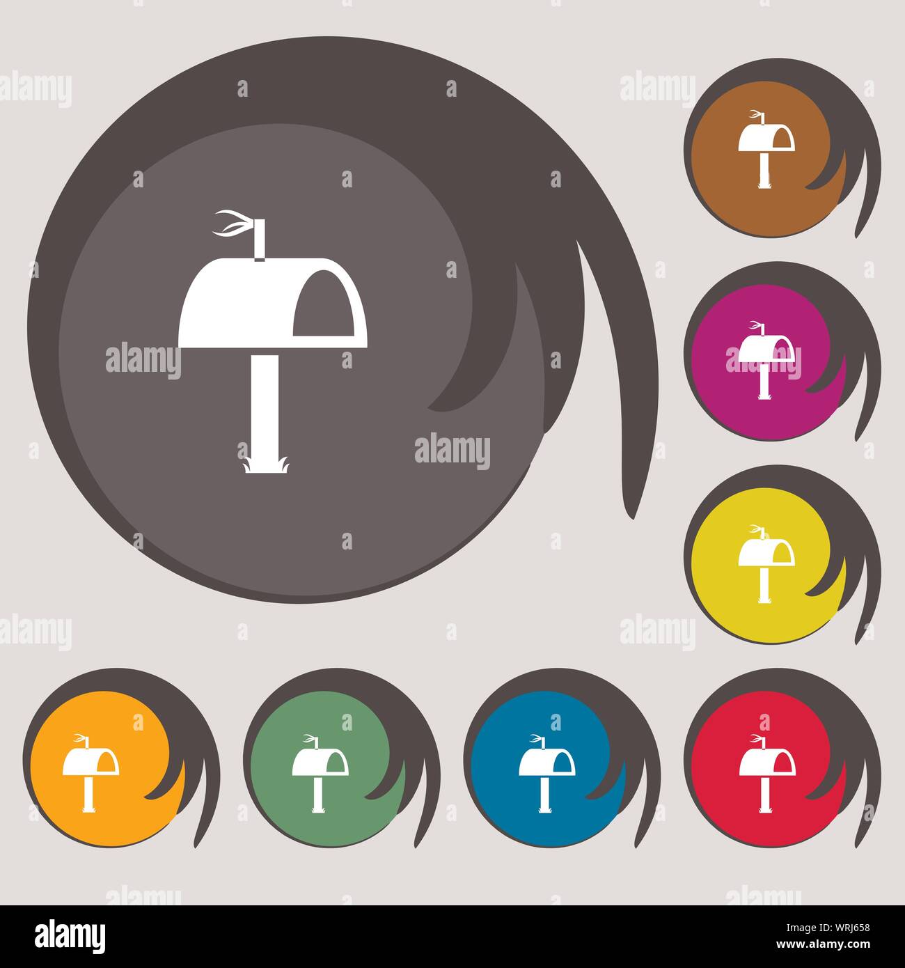 Mailbox icon sign. Symbols on eight colored buttons. Vector Stock ...