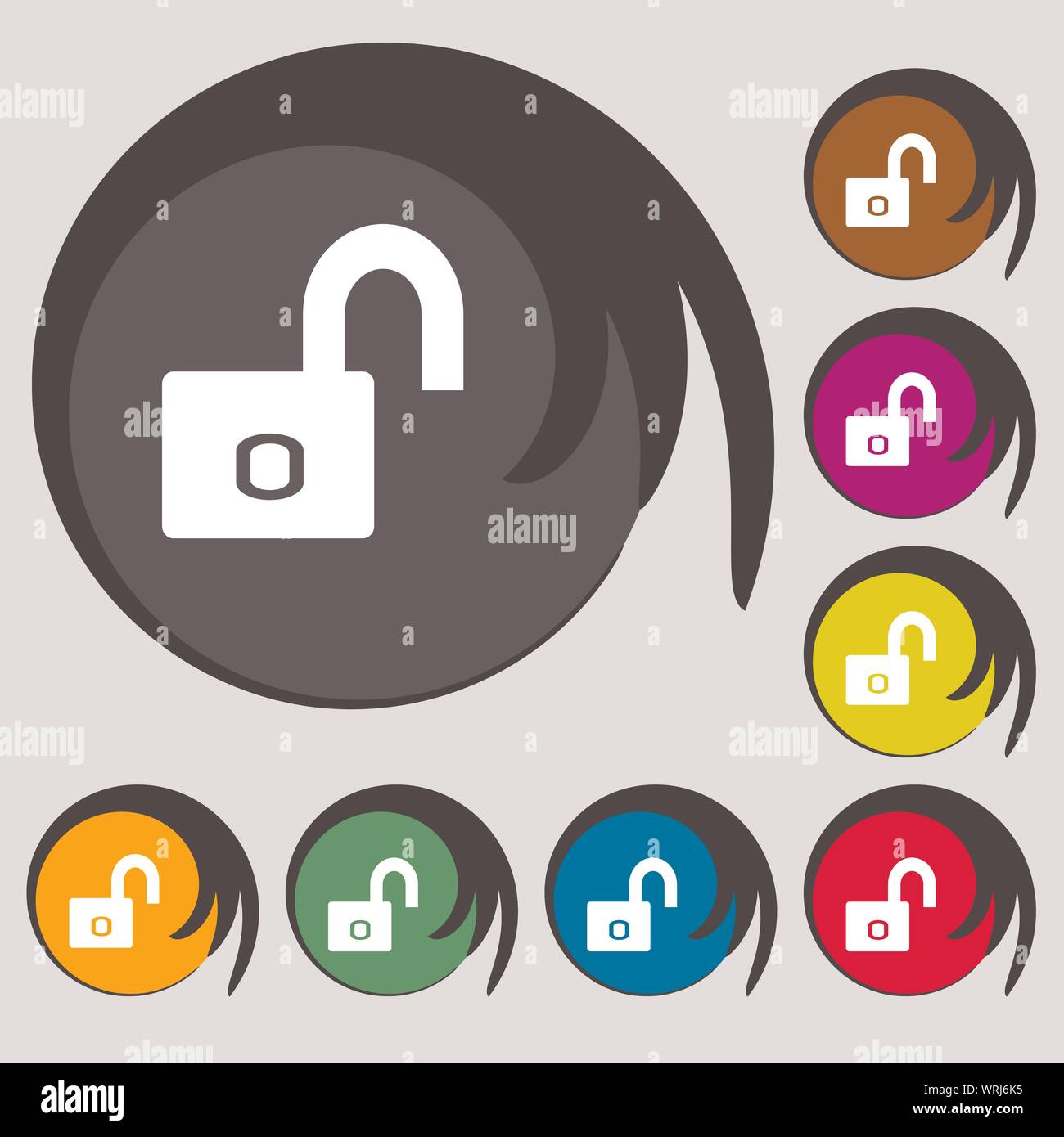 Lock sign icon. Locker symbol. Symbols on eight colored buttons. Vector ...