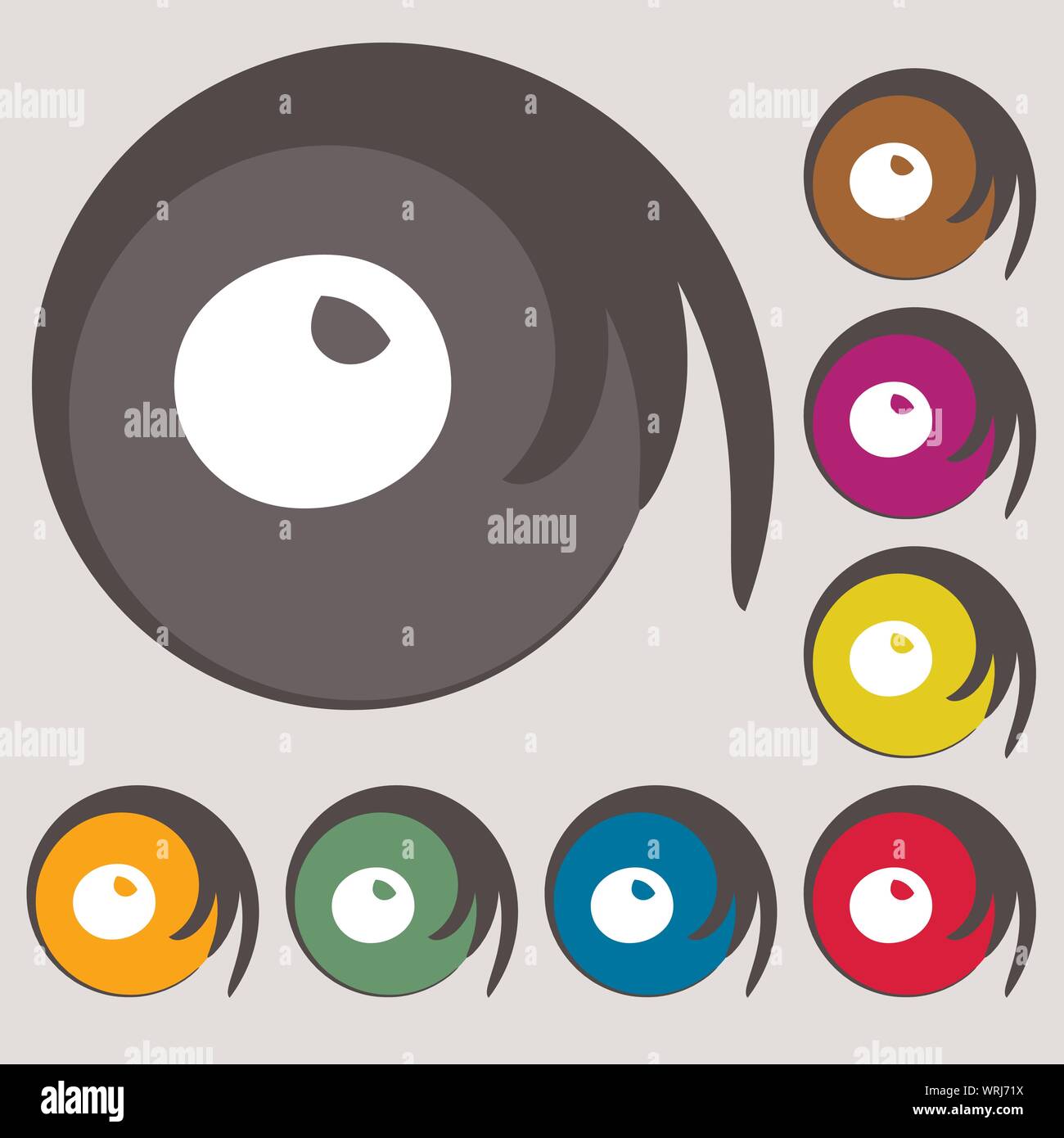 number zero icon sign. Symbols on eight colored buttons. Vector Stock ...