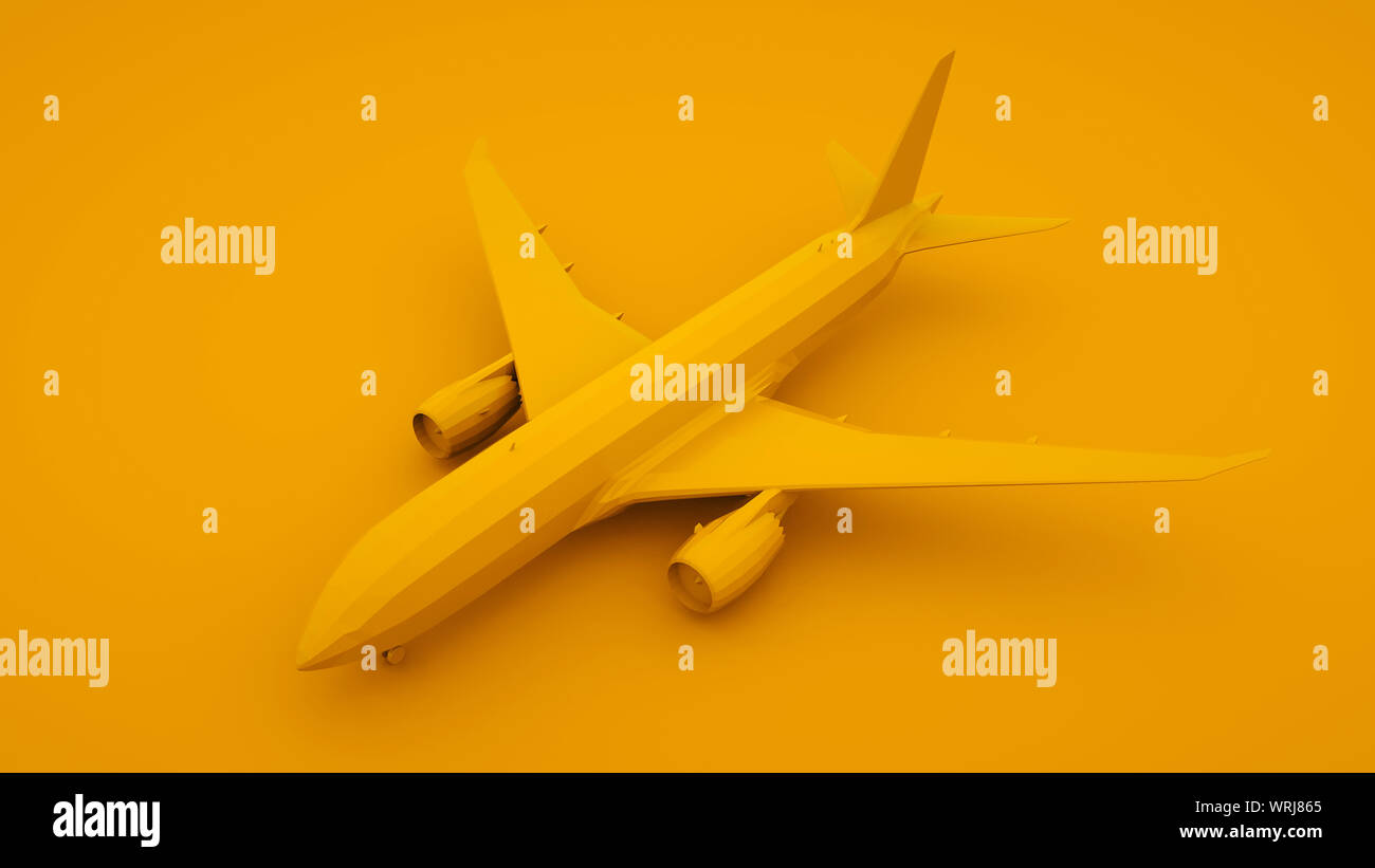 Plane, Yellow Background. Minimal idea concept. 3d illustration Stock ...
