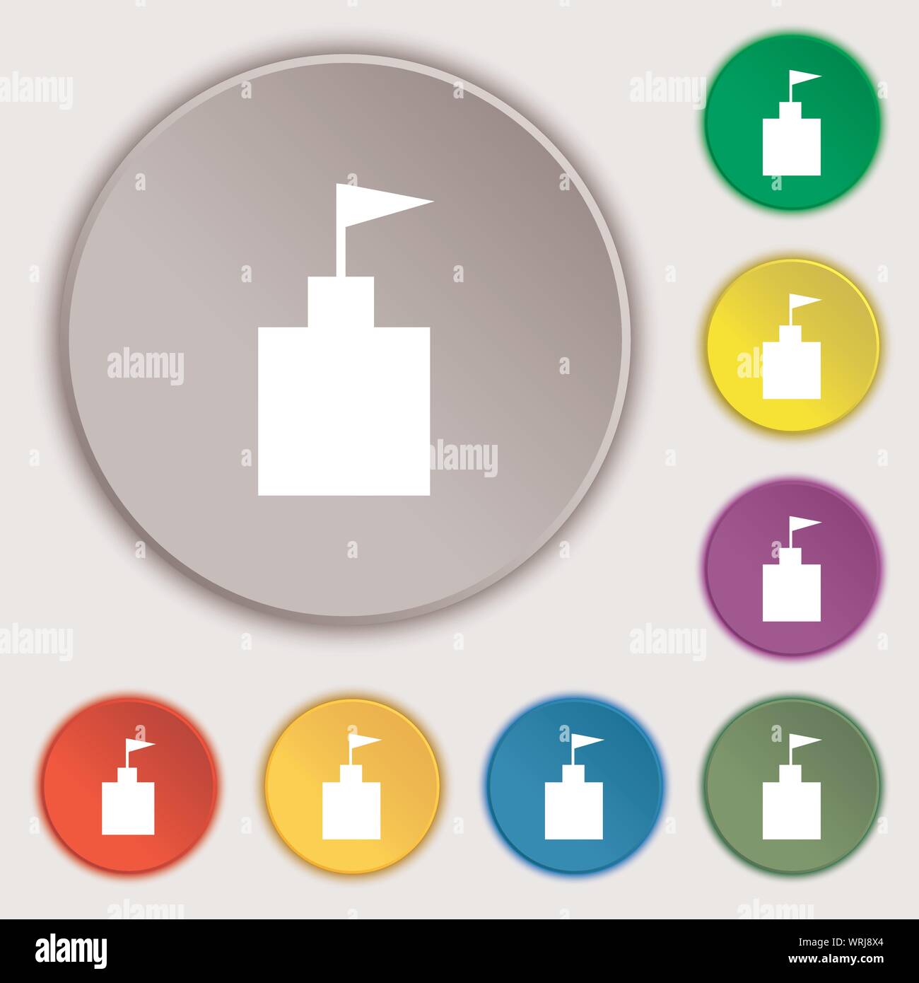 tower icon. Set Flat modern. Symbols on eight flat buttons. Vector ...