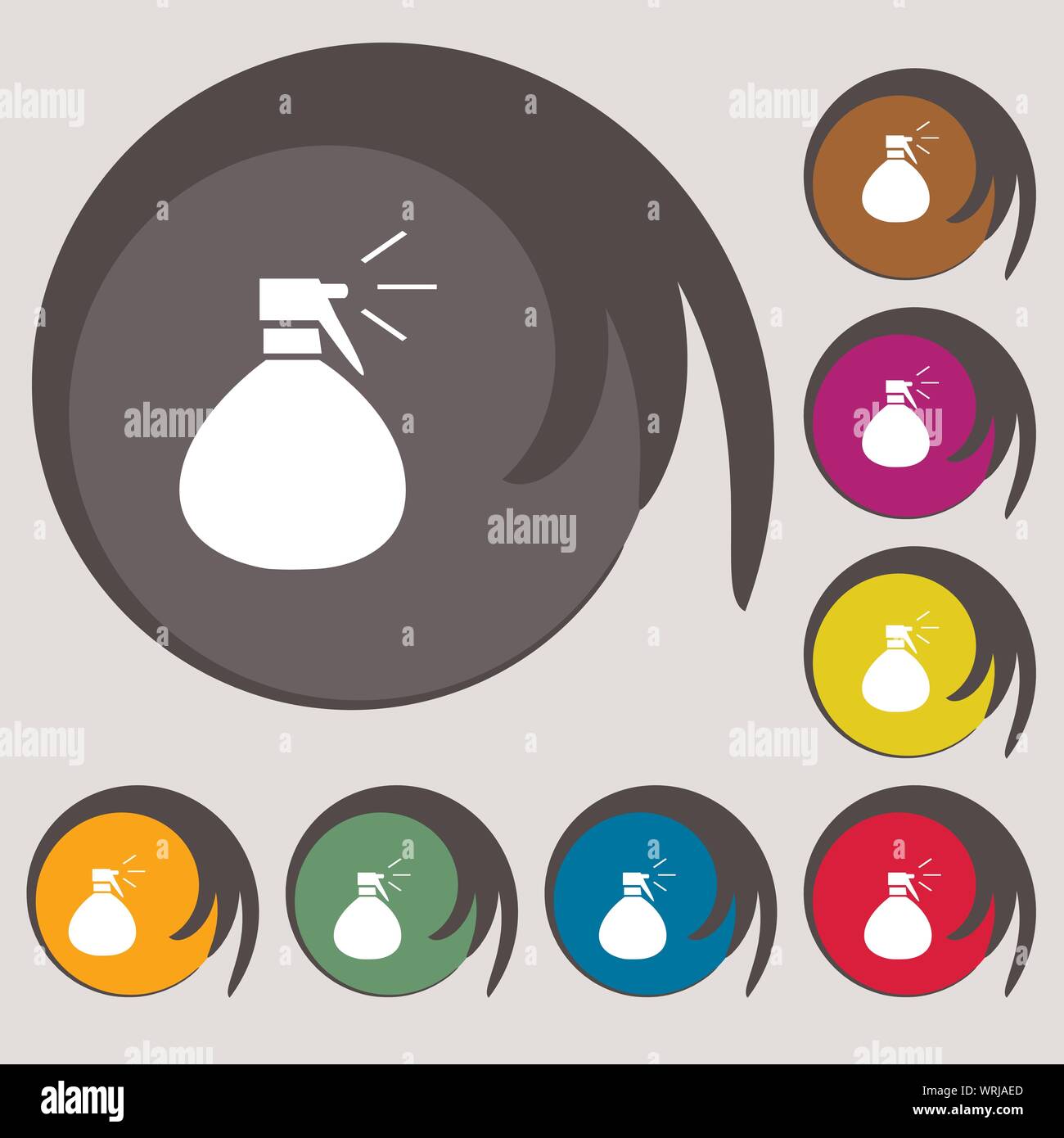 plastic spray of water icon sign. Symbols on eight colored buttons ...