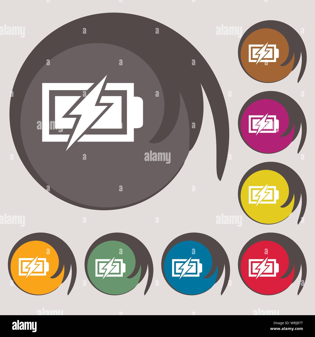 Battery charging sign icon. Lightning symbol. Symbols on eight colored ...