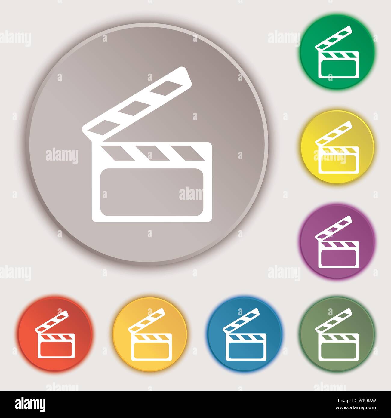 Cinema Clapper sign icon. Video camera symbol. Symbols on eight flat ...