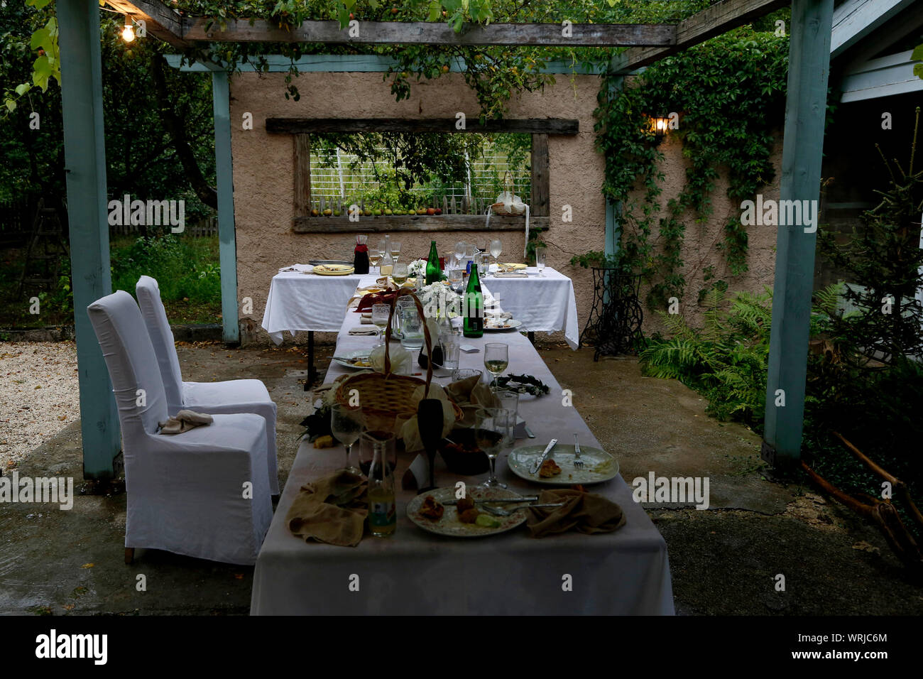 Restaurant after celebration Stock Photo - Alamy