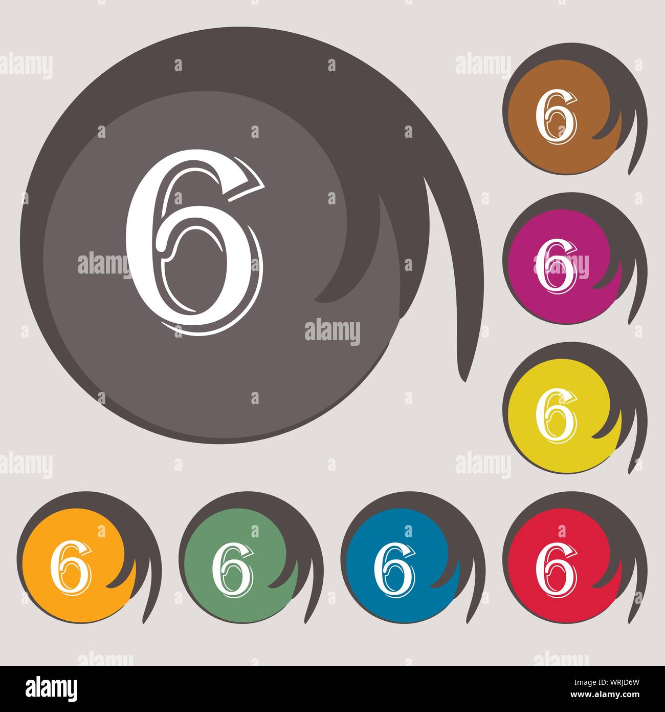 number six icon sign. Symbols on eight colored buttons. Vector Stock ...
