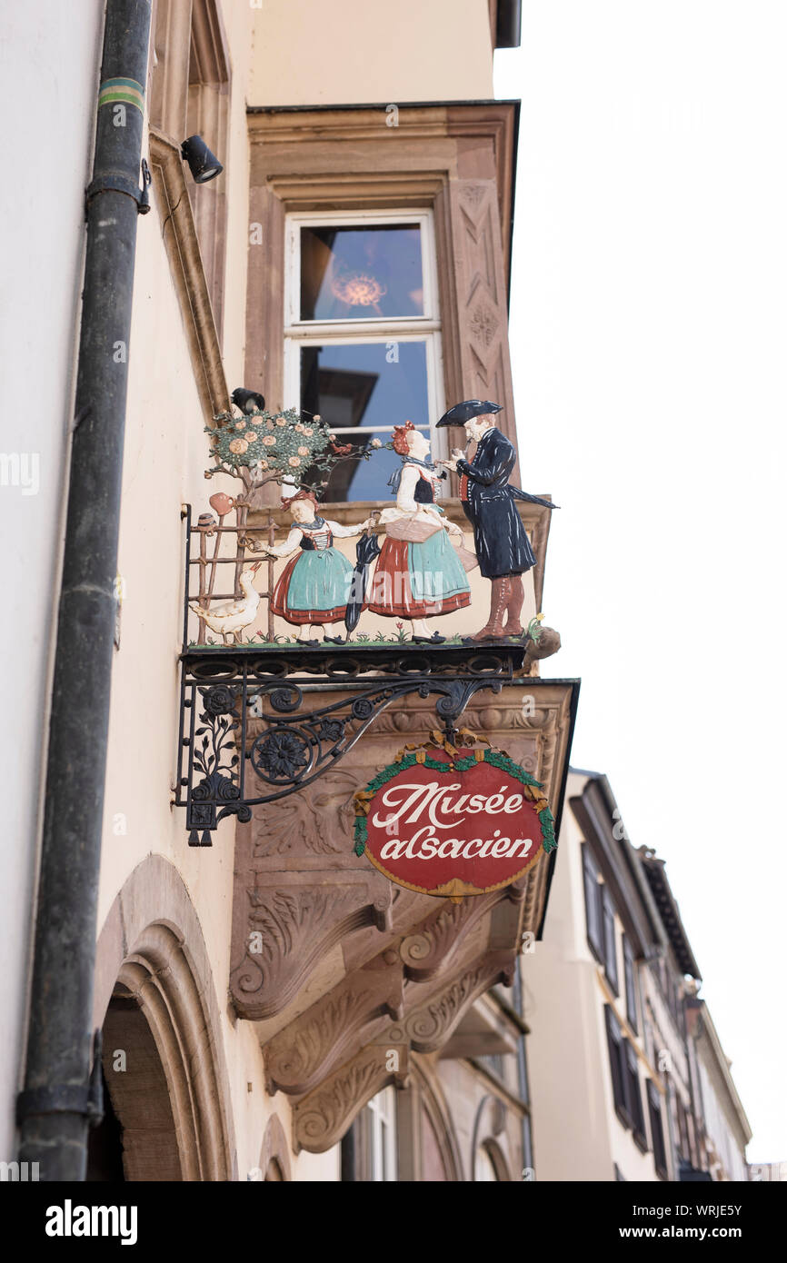 The sign outside the Alsatian Museum in the Petite France area of ...