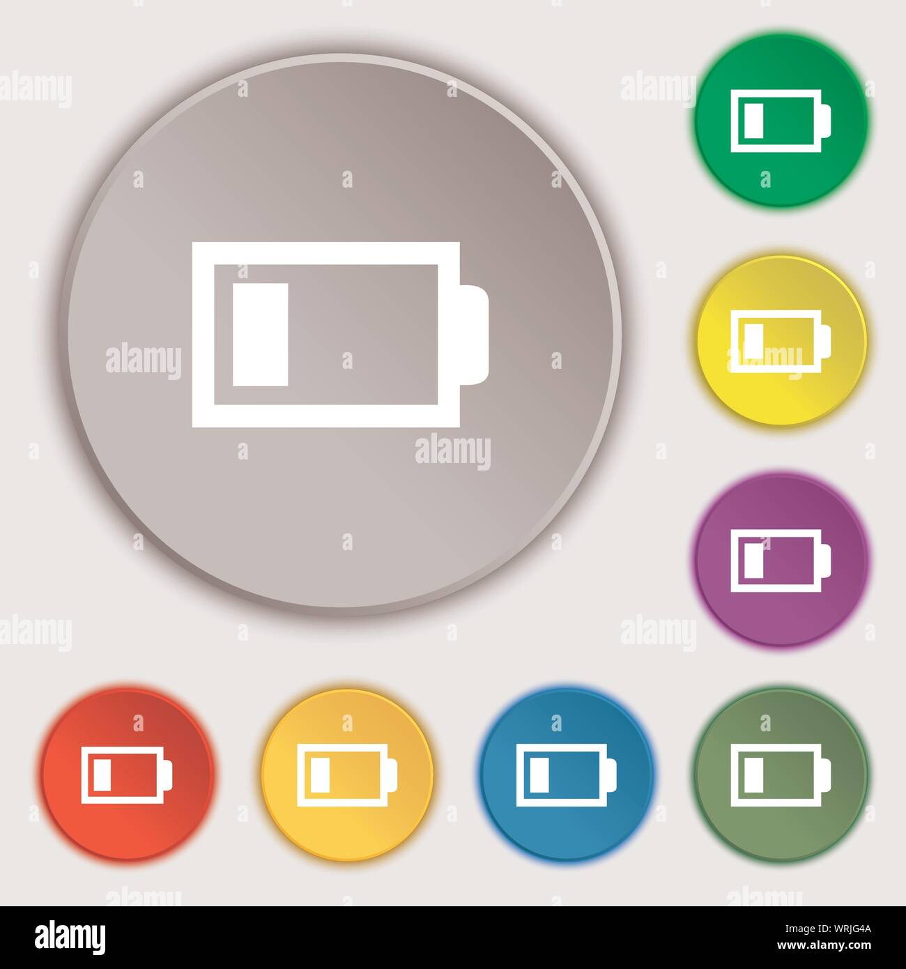 Battery low level sign icon. Electricity symbol. Symbols on eight flat ...