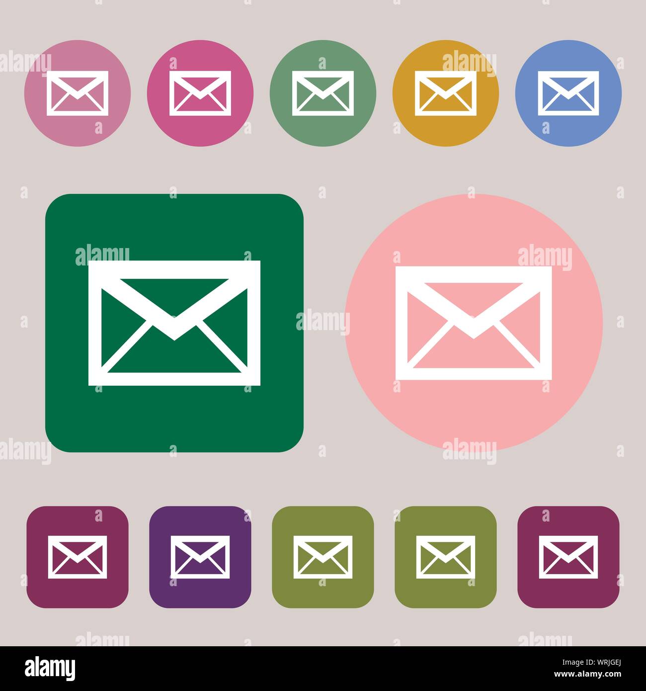 Mail icon. Envelope symbol. Message sign. navigation button. 12 colored ...