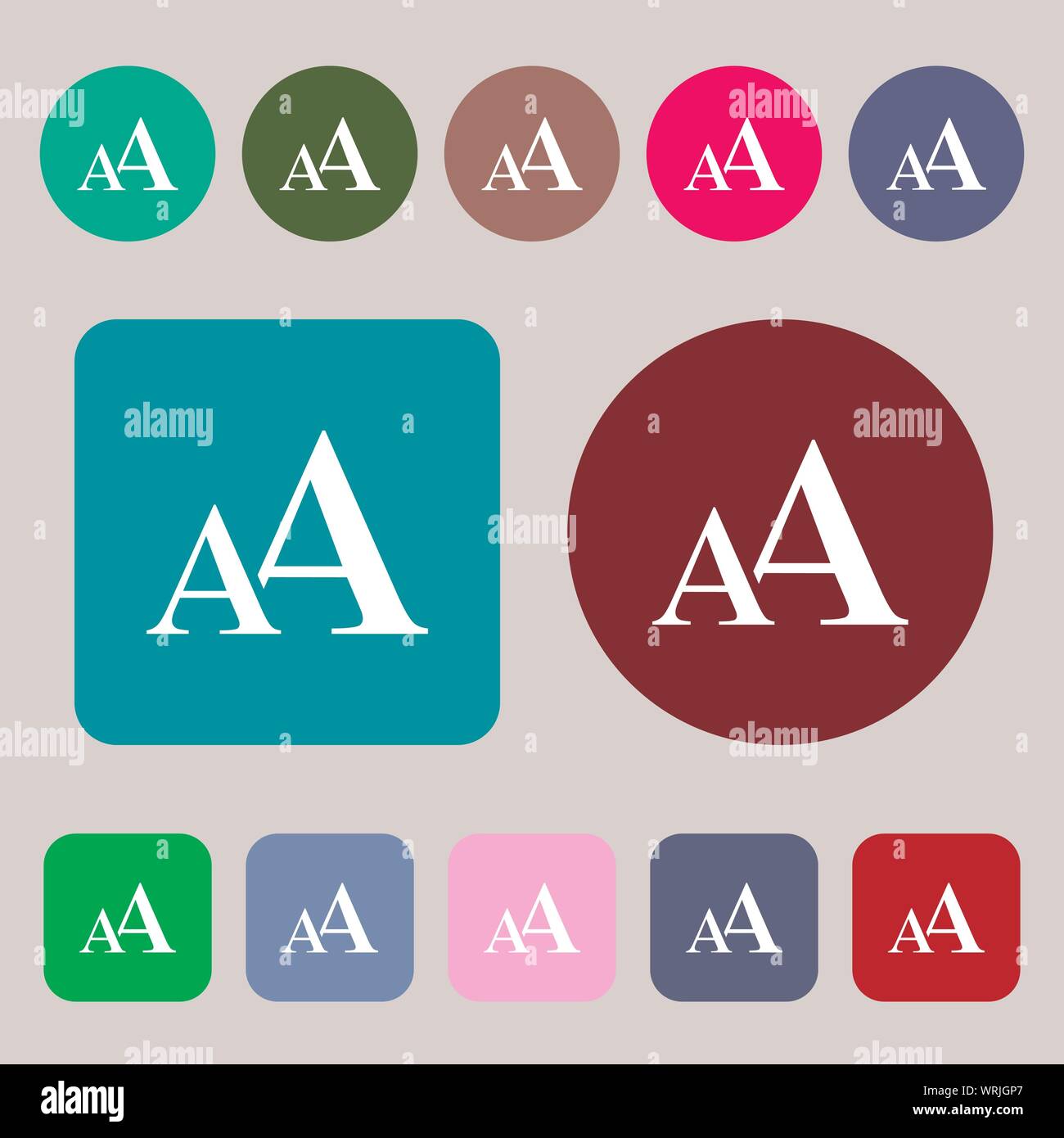 Enlarge font, AA icon sign. 12 colored buttons. Flat design. Vector ...