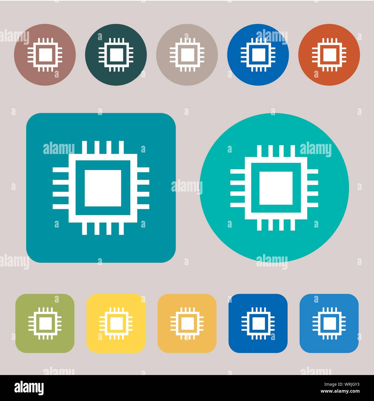 Central Processing Unit Icon. Technology scheme circle symbol. 12 colored buttons. Flat design ...