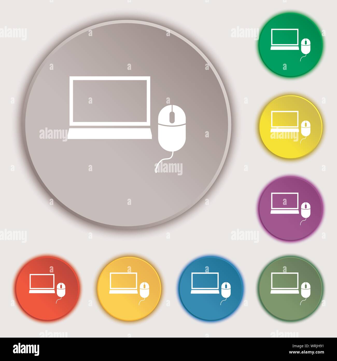 Computer widescreen monitor, mouse sign icon. Symbols on eight flat ...