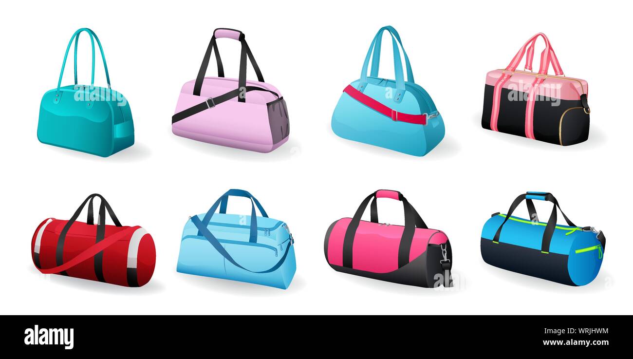 Realistic sport bags set for sportswear and equipment vector icons ...