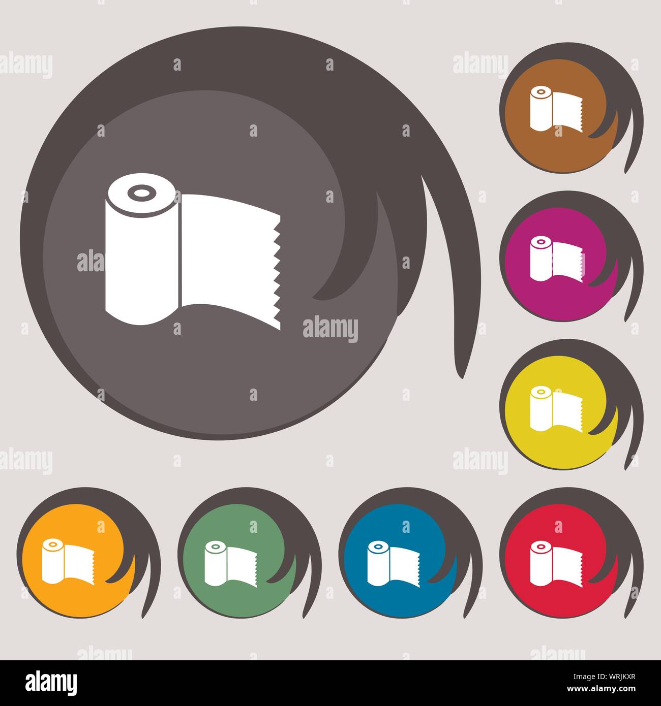 Toilet paper, WC roll icon sign. Symbols on eight colored buttons ...