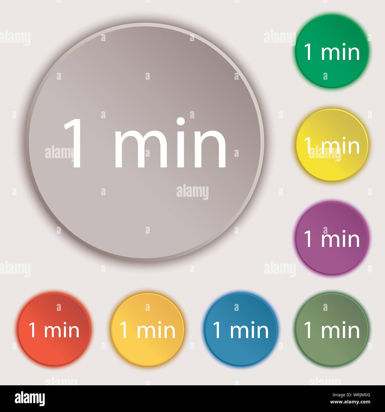 One minutes sign icon. Symbols on eight flat buttons. Vector Stock ...