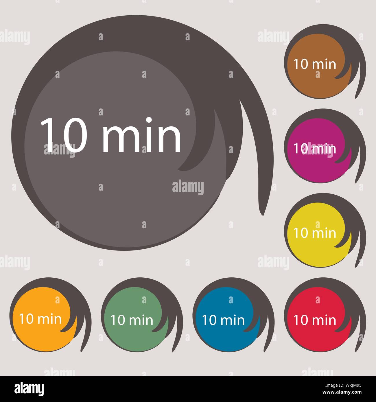 ten minutes sign icon. Symbols on eight colored buttons. Vector Stock ...