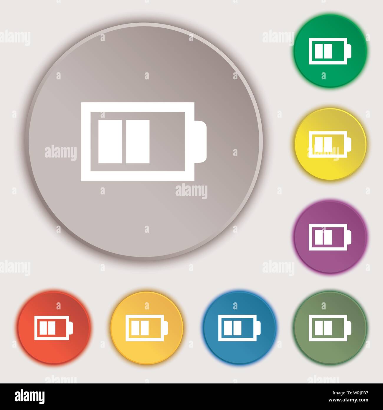 Battery half level sign icon. Low electricity symbol. Symbols on eight ...