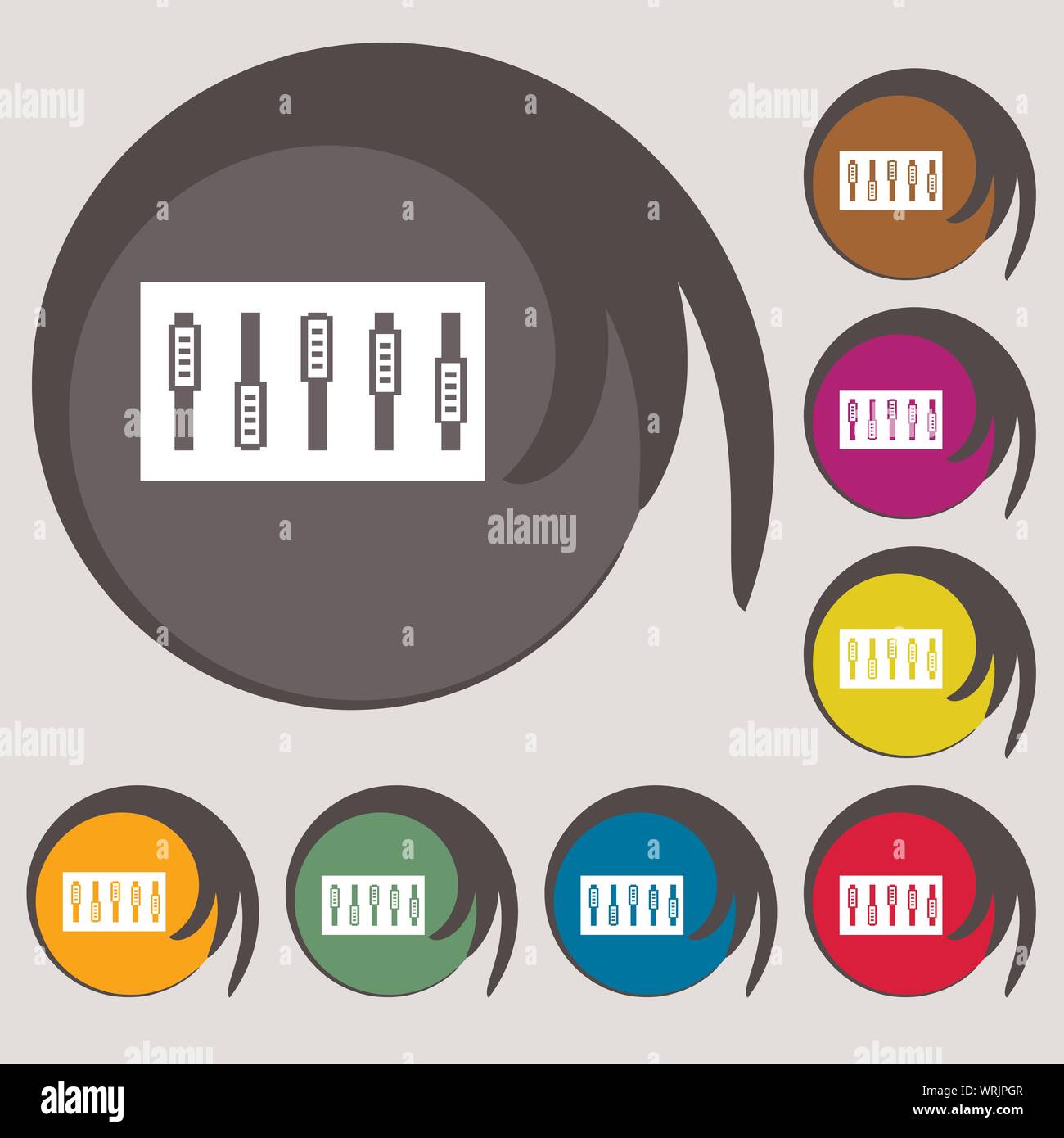 Dj console mix handles and buttons icon symbol. Symbols on eight ...
