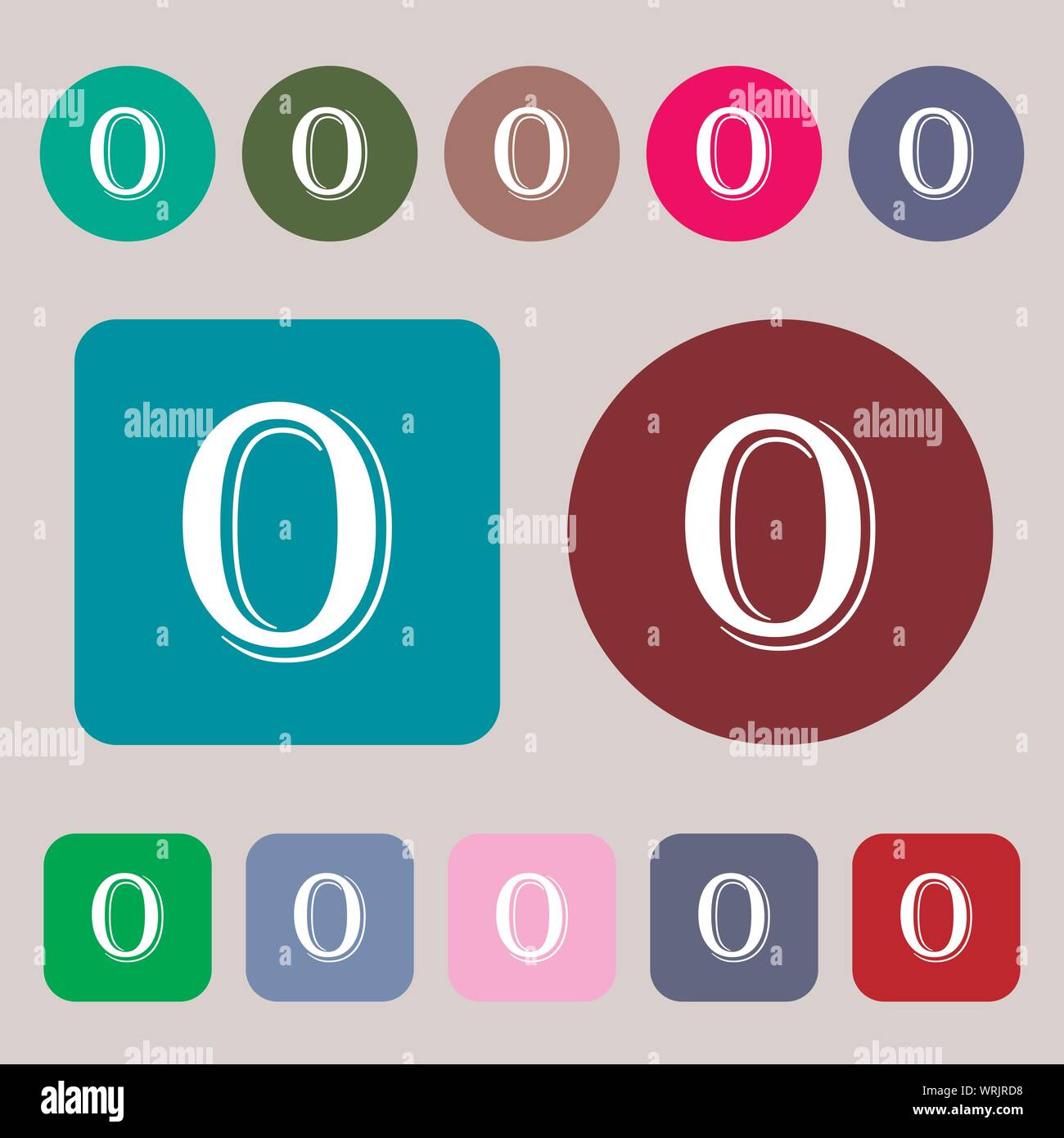 number zero icon sign. 12 colored buttons. Flat design. Vector Stock ...