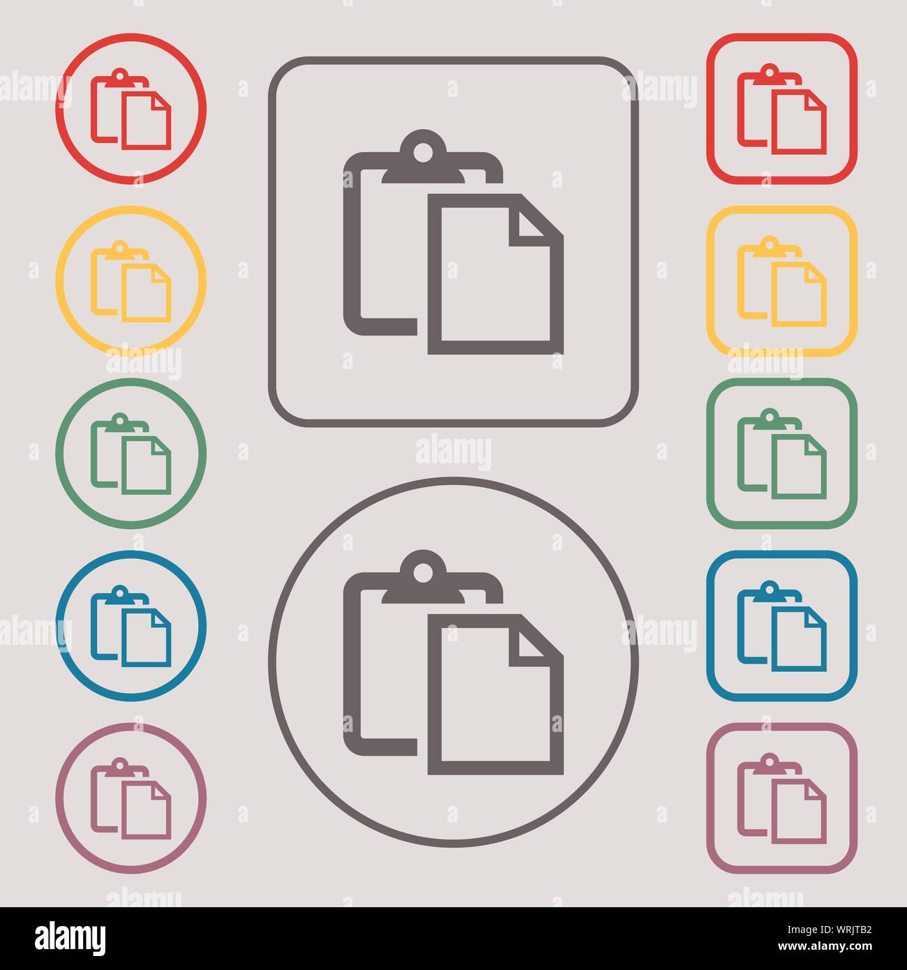 Edit document sign icon. Symbols on the Round and square buttons with ...