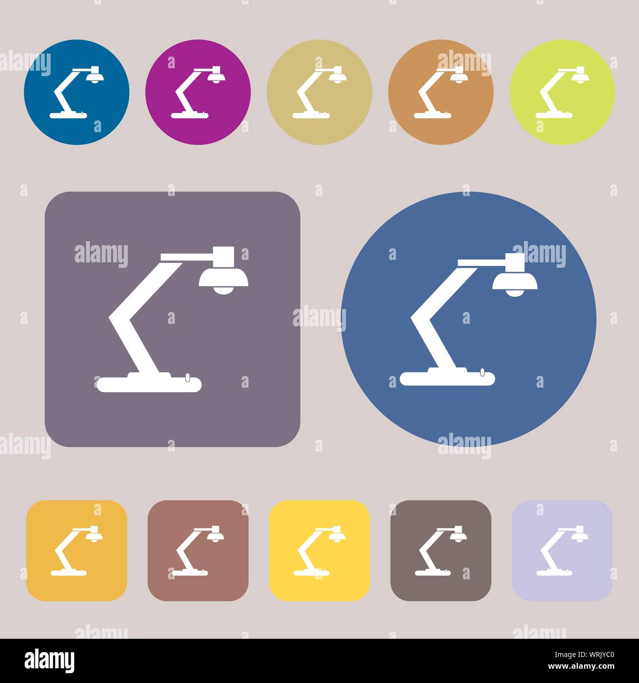 light, bulb, electricity icon sign. 12 colored buttons. Flat design ...