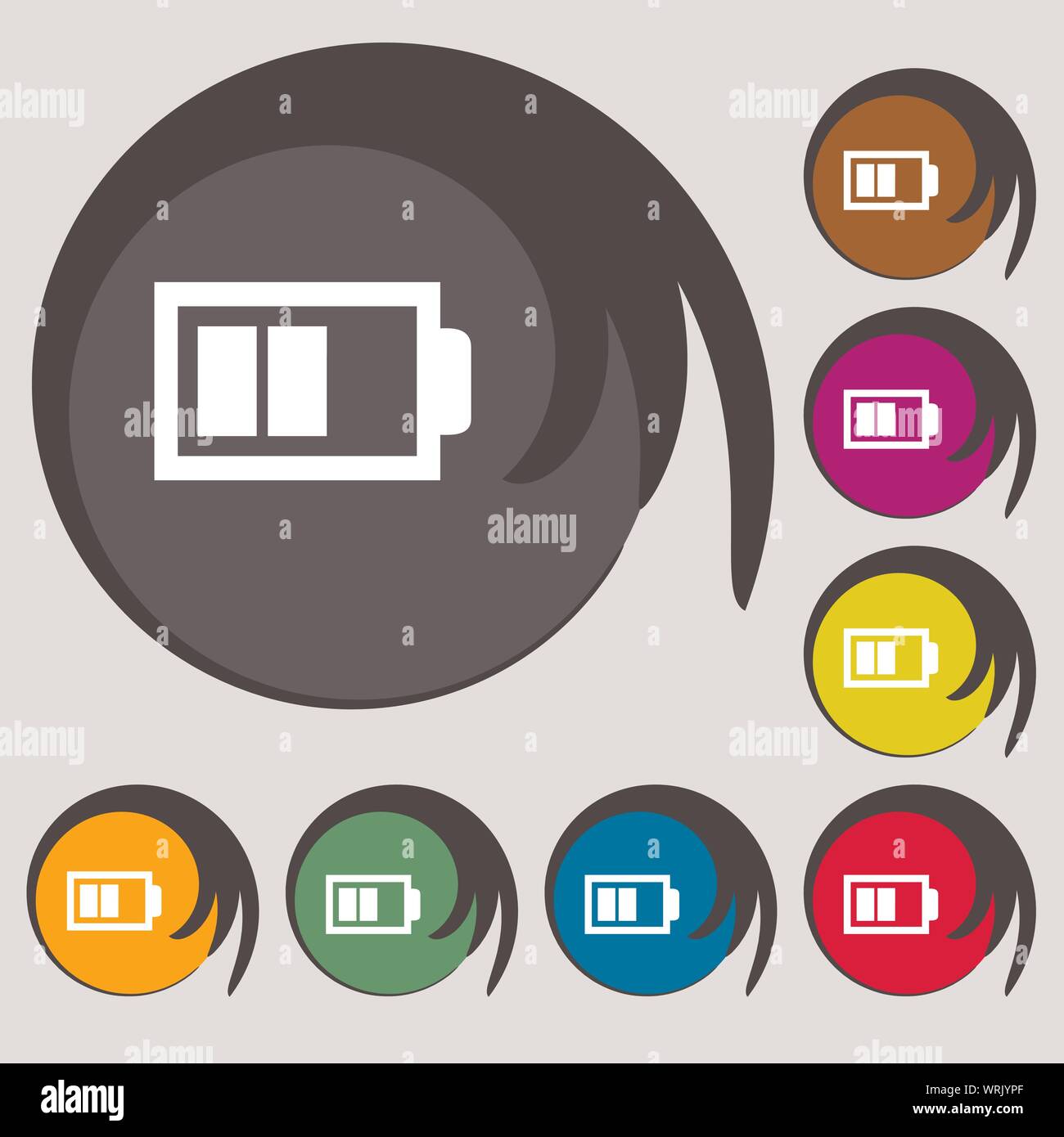 Battery half level sign icon. Low electricity symbol. Symbols on eight ...
