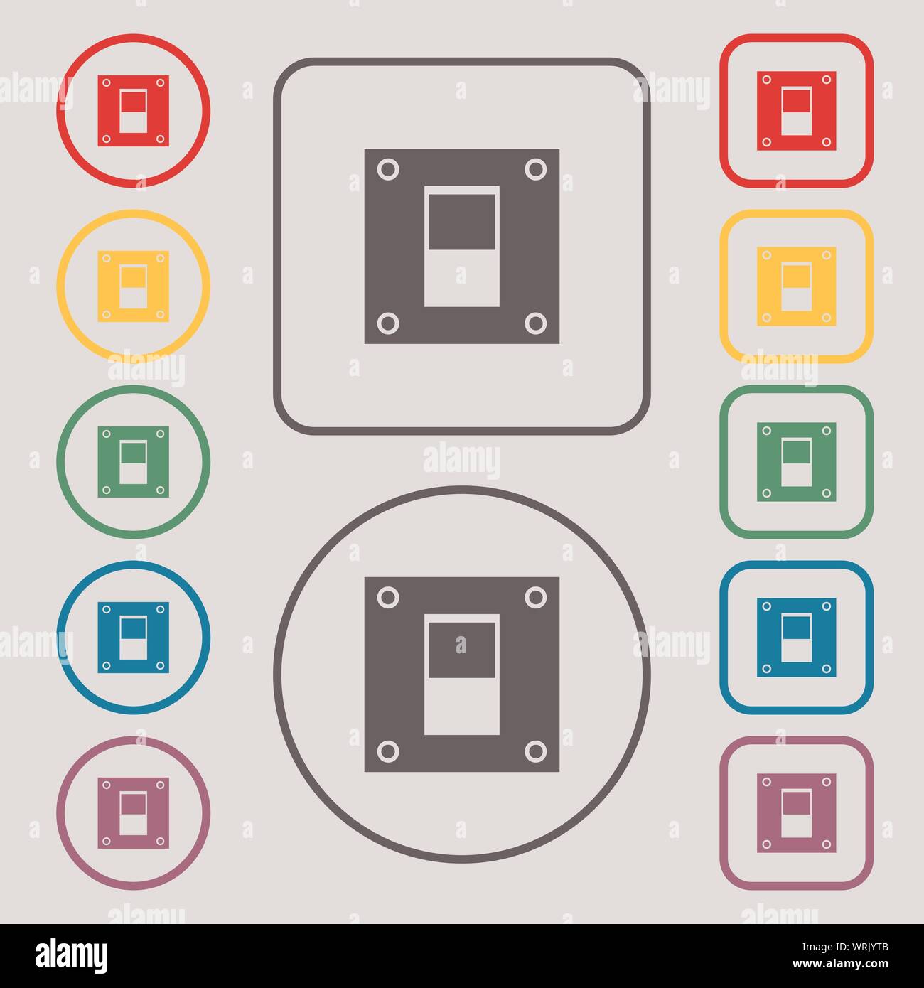 Power switch icon sign. Symbols on the Round and square buttons with ...
