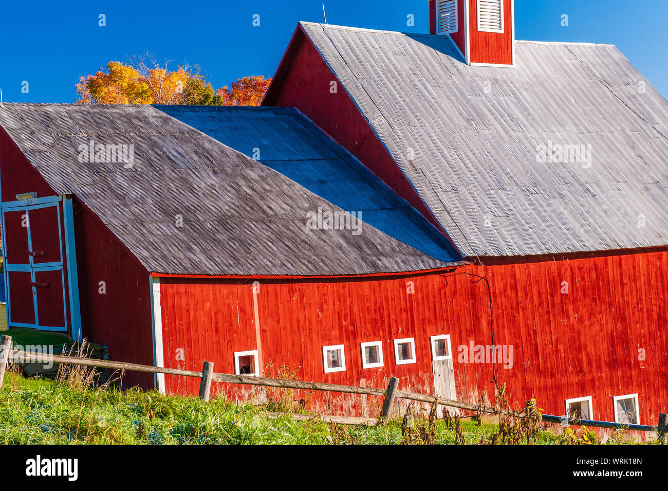 Red barn during a New England fall foliage, Stowe, Vermont, USA Stock ...