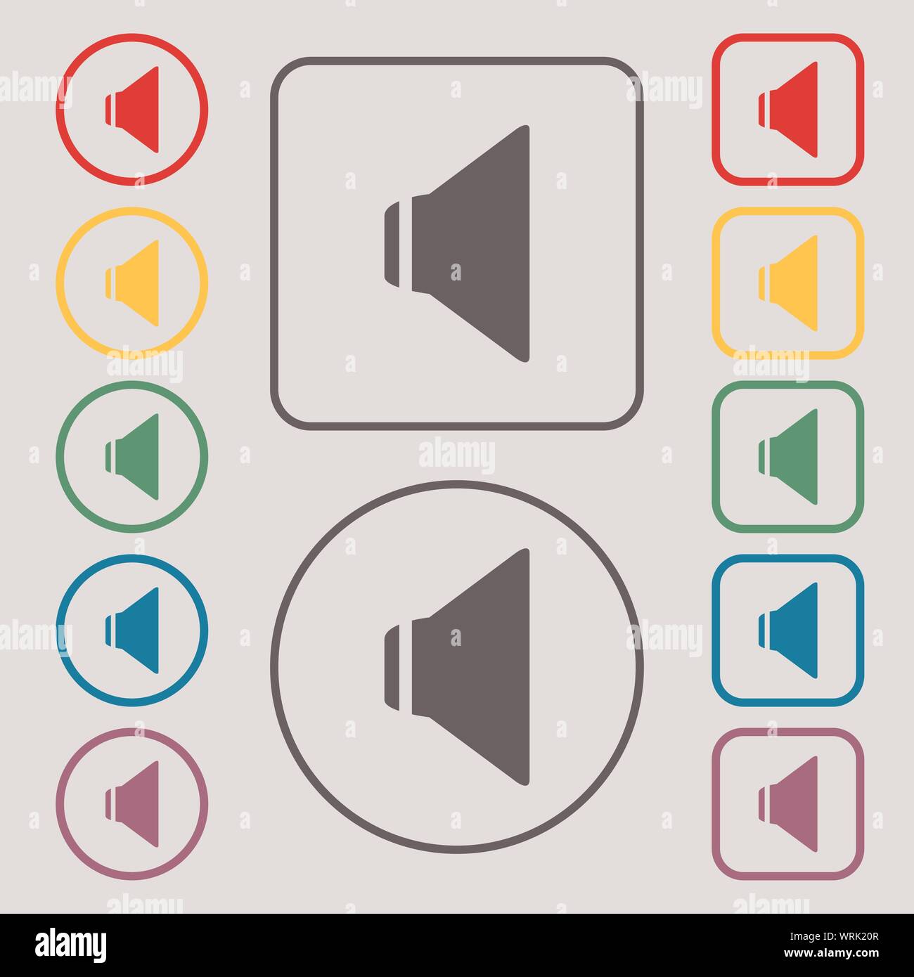 Speaker volume sign icon. Sound symbol. Symbols on the Round and square ...