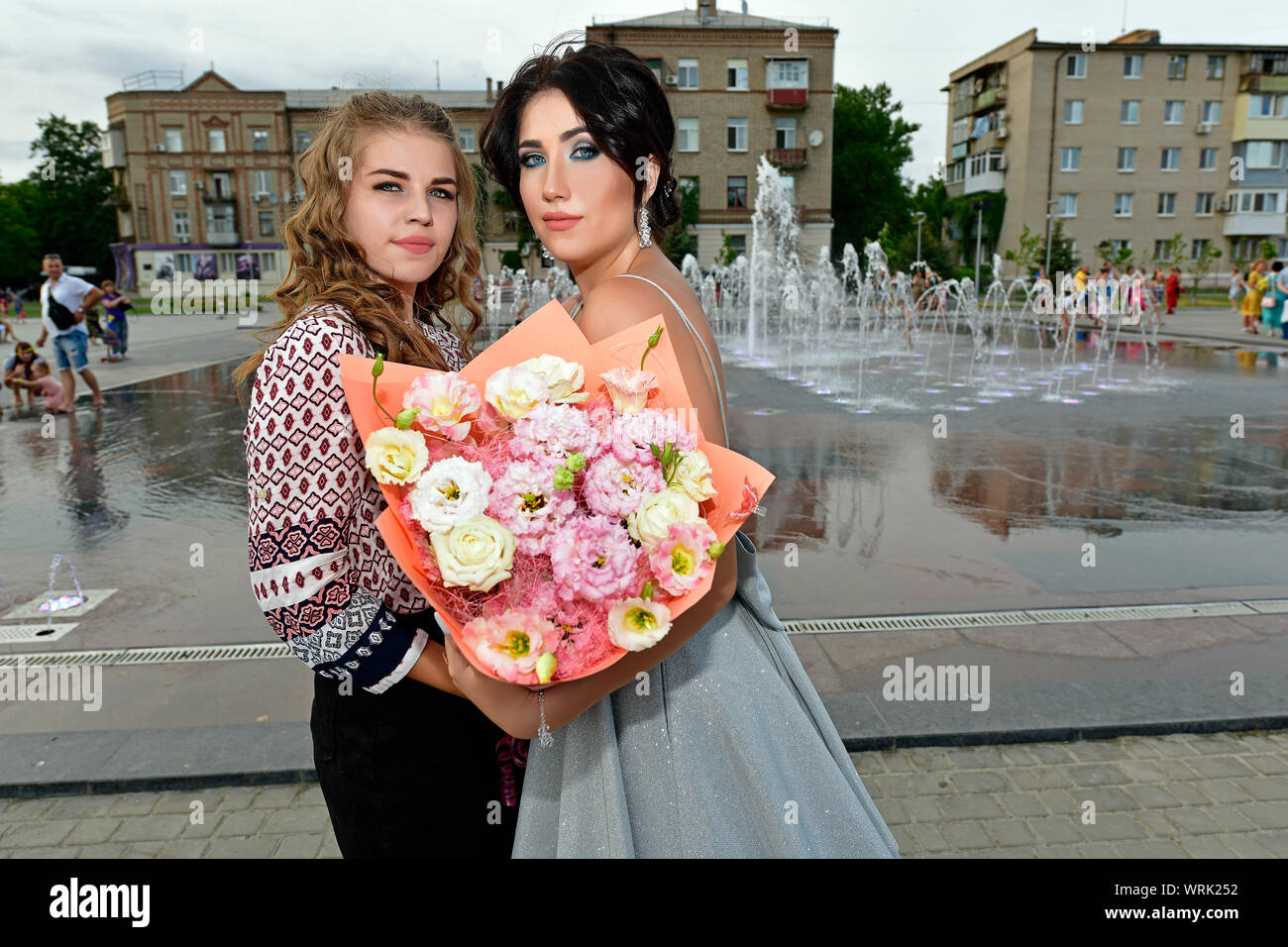Novomoskovsk, Ukraine July 27, 2019. Graduation party, last school ball ...