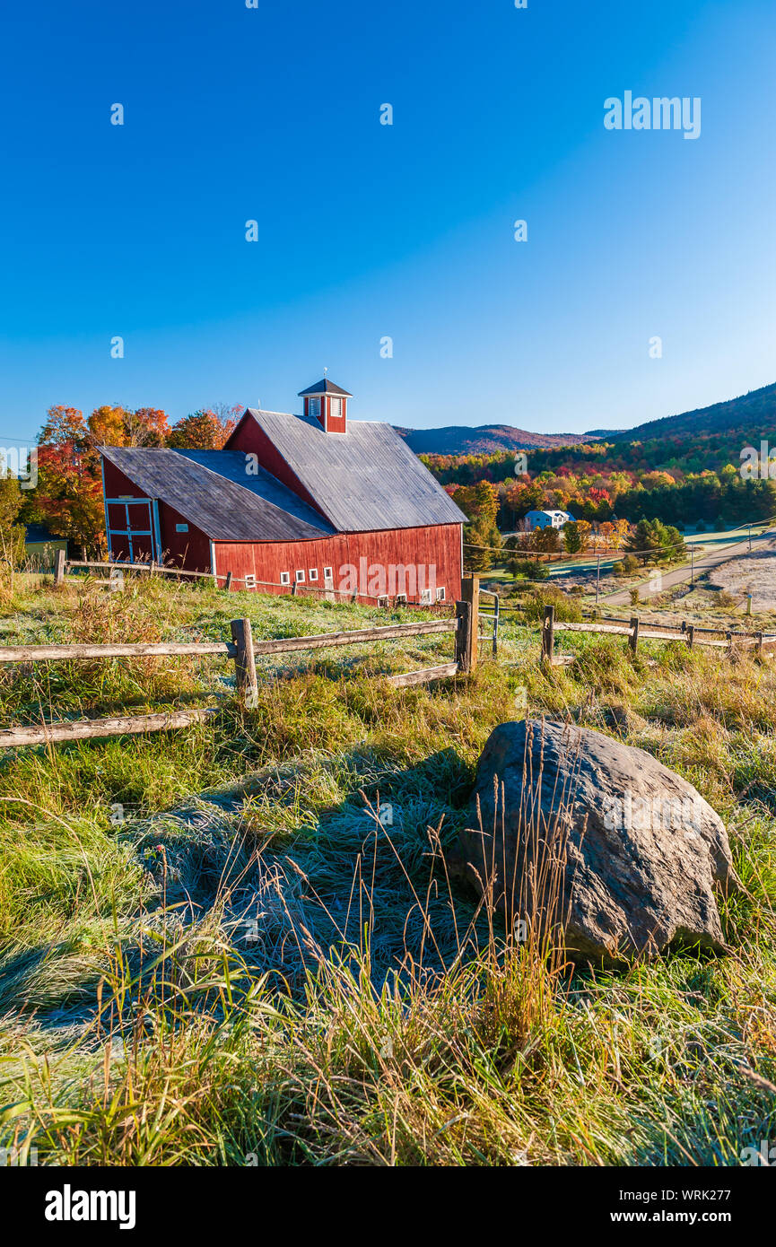 Red barn during a New England fall foliage, Stowe, Vermont, USA Stock ...