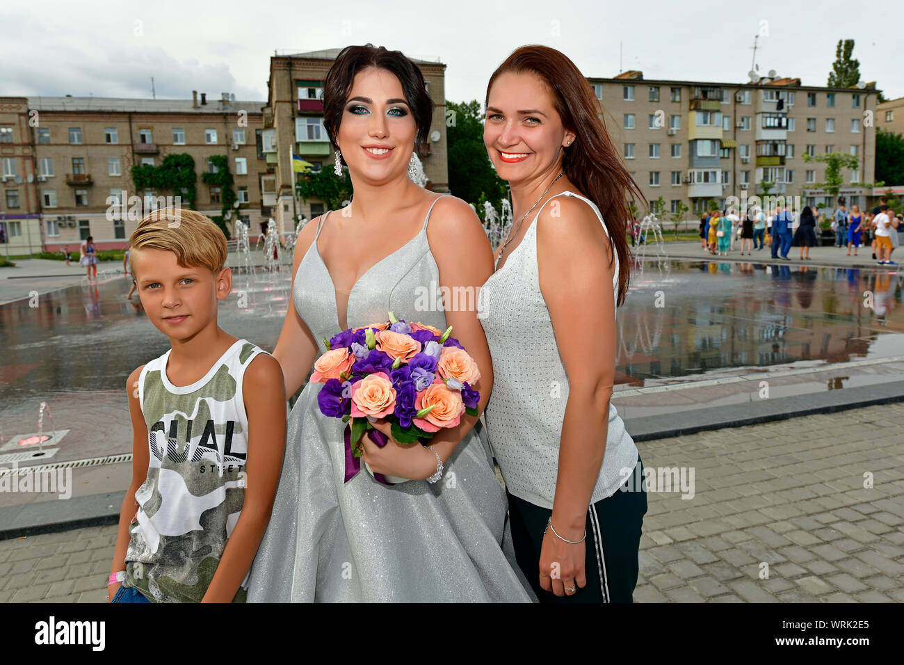 Novomoskovsk, Ukraine July 27, 2019. Graduation party, last school ball ...