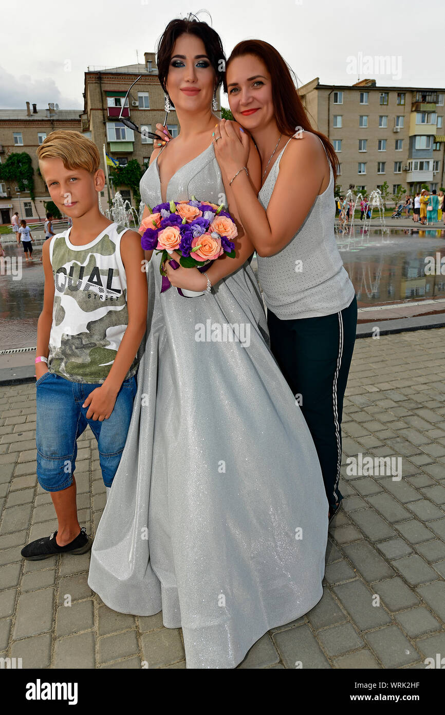 Novomoskovsk, Ukraine July 27, 2019. Graduation party, last school ball ...