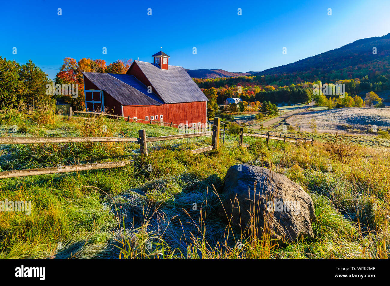 Red barn during a New England fall foliage, Stowe, Vermont, USA Stock ...